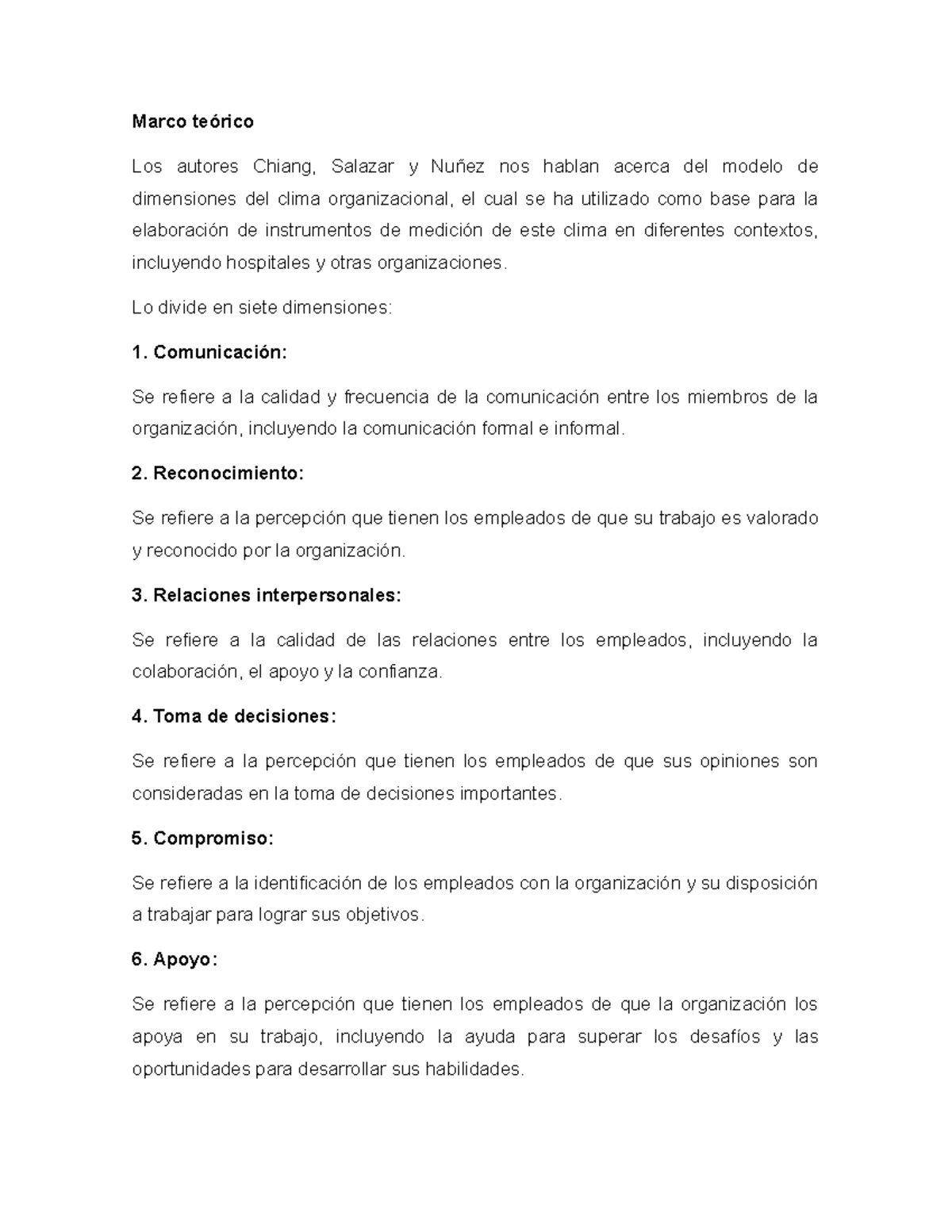 Marco Teórico sobre el Modelo de Dimensiones del Clima Organizacional ...