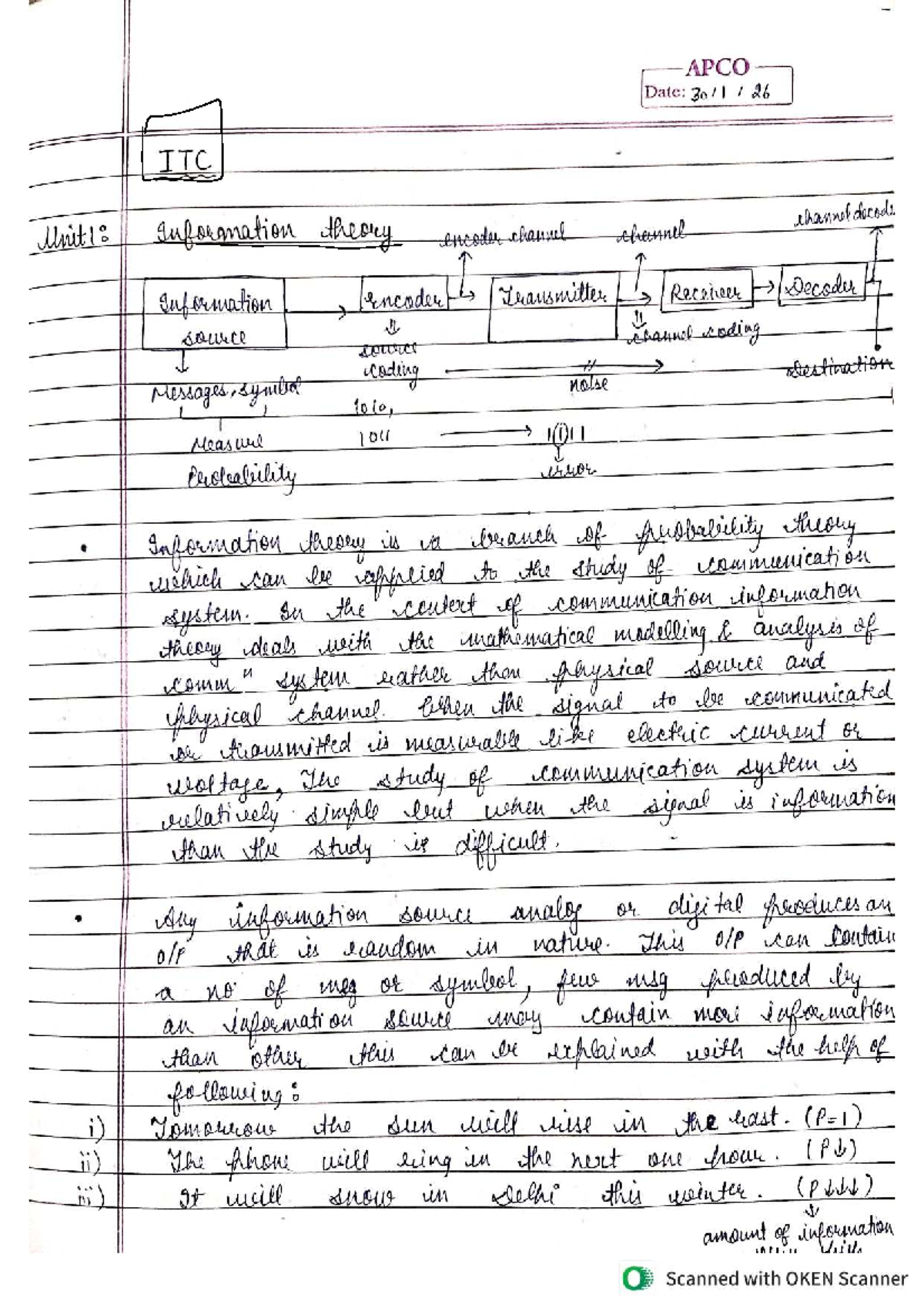 APCO Date: ITC Information Theory Encoder and Channel Analysis - Studocu