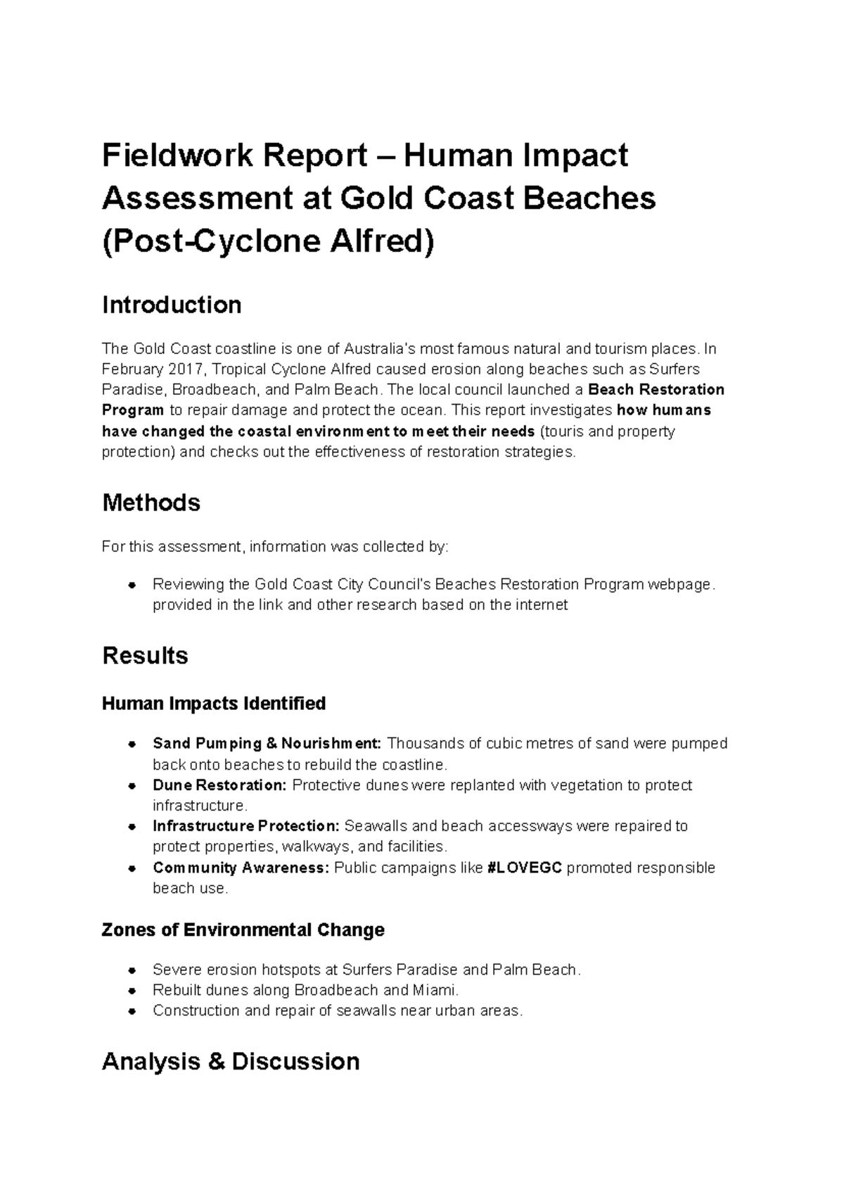 Geo Fieldwork Report: Human Impact Assessment at Gold Coast Beaches ...