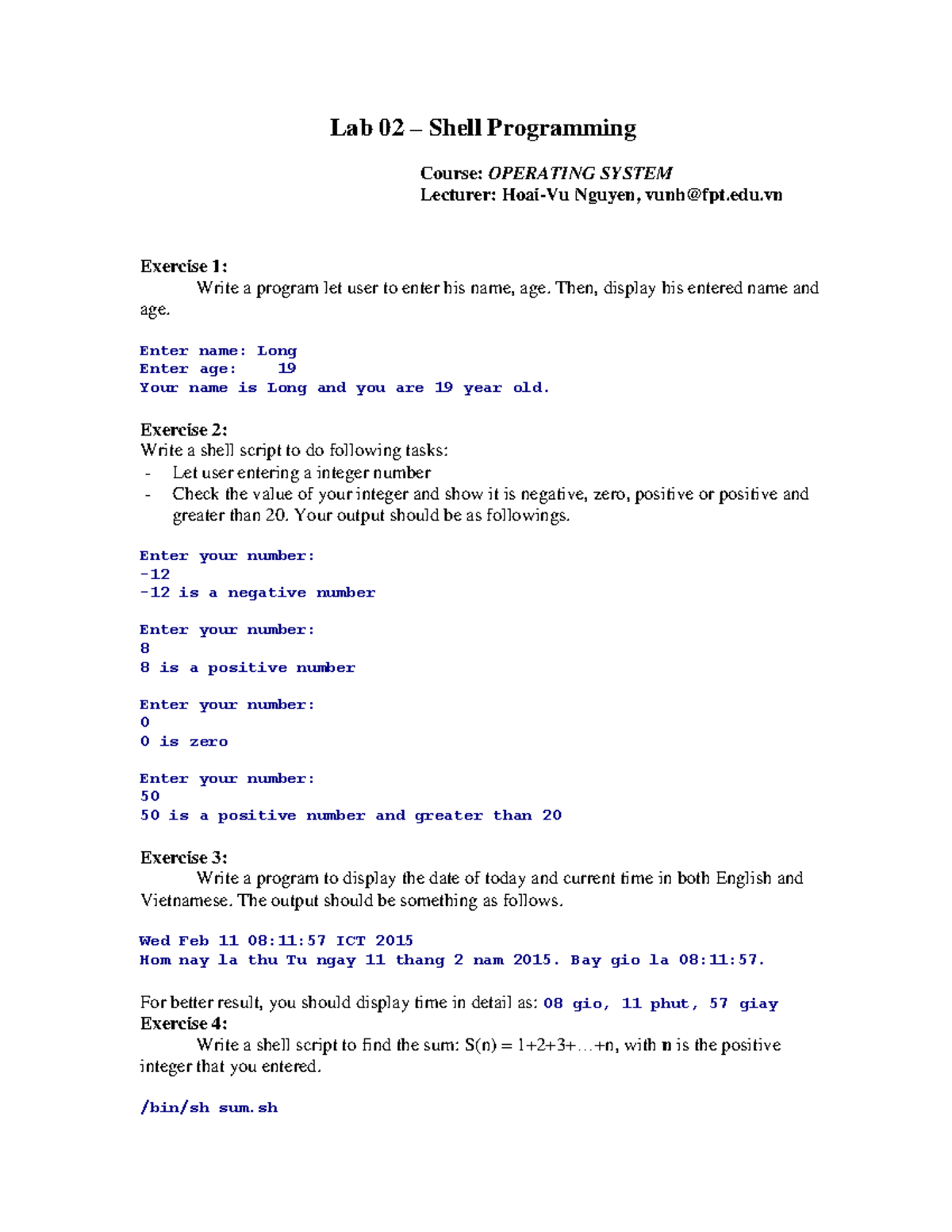 LAB 02: Shell Programming Exercises - OS Fall 2020 - Studocu