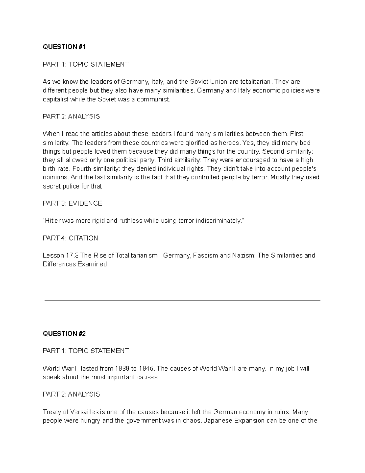 HIST 101 Module Lesson Assignment: Totalitarianism & WWII Causes - Studocu