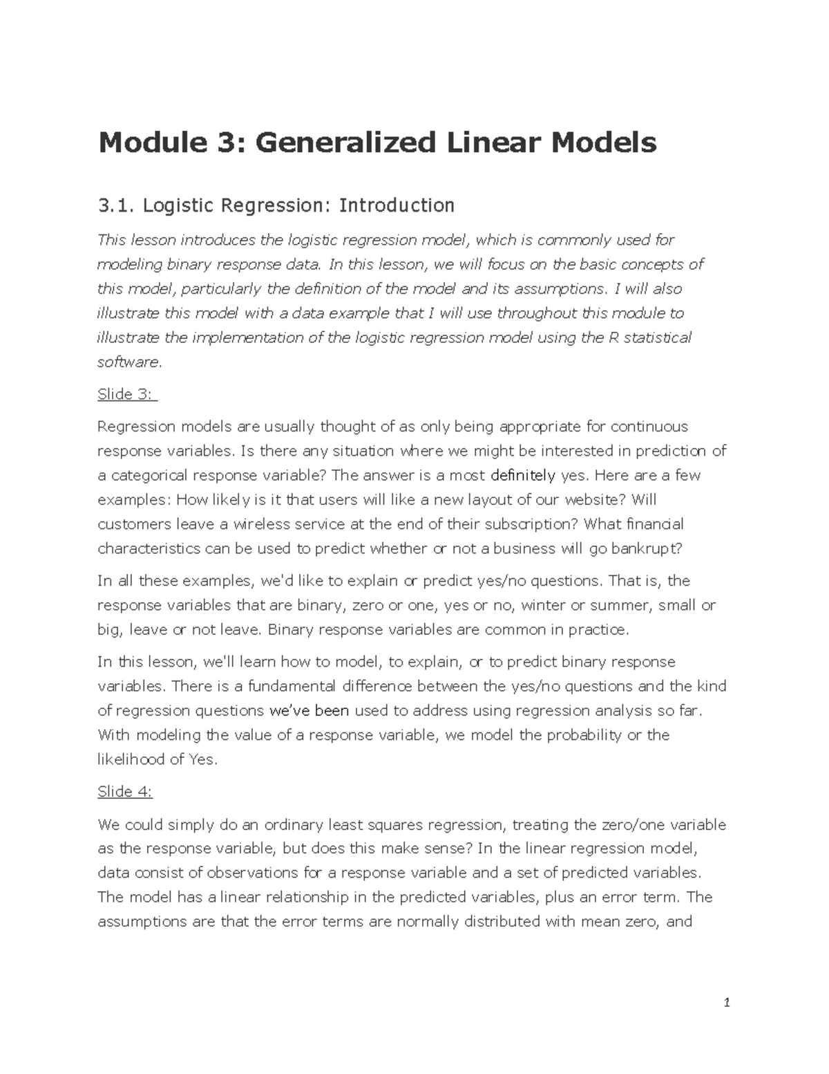 Module 3: Logistic Regression Insights - Lecture Notes - Studocu