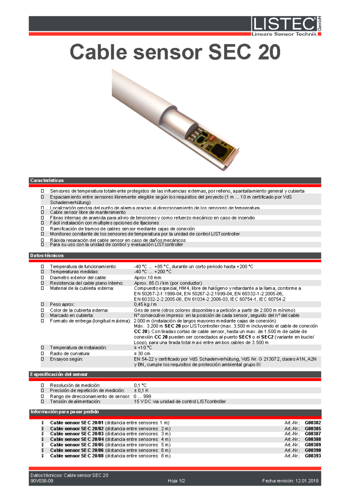 90V038 09 LIST Cable sensor SEC 20 Datos tecnicos - Datos técnicos ...