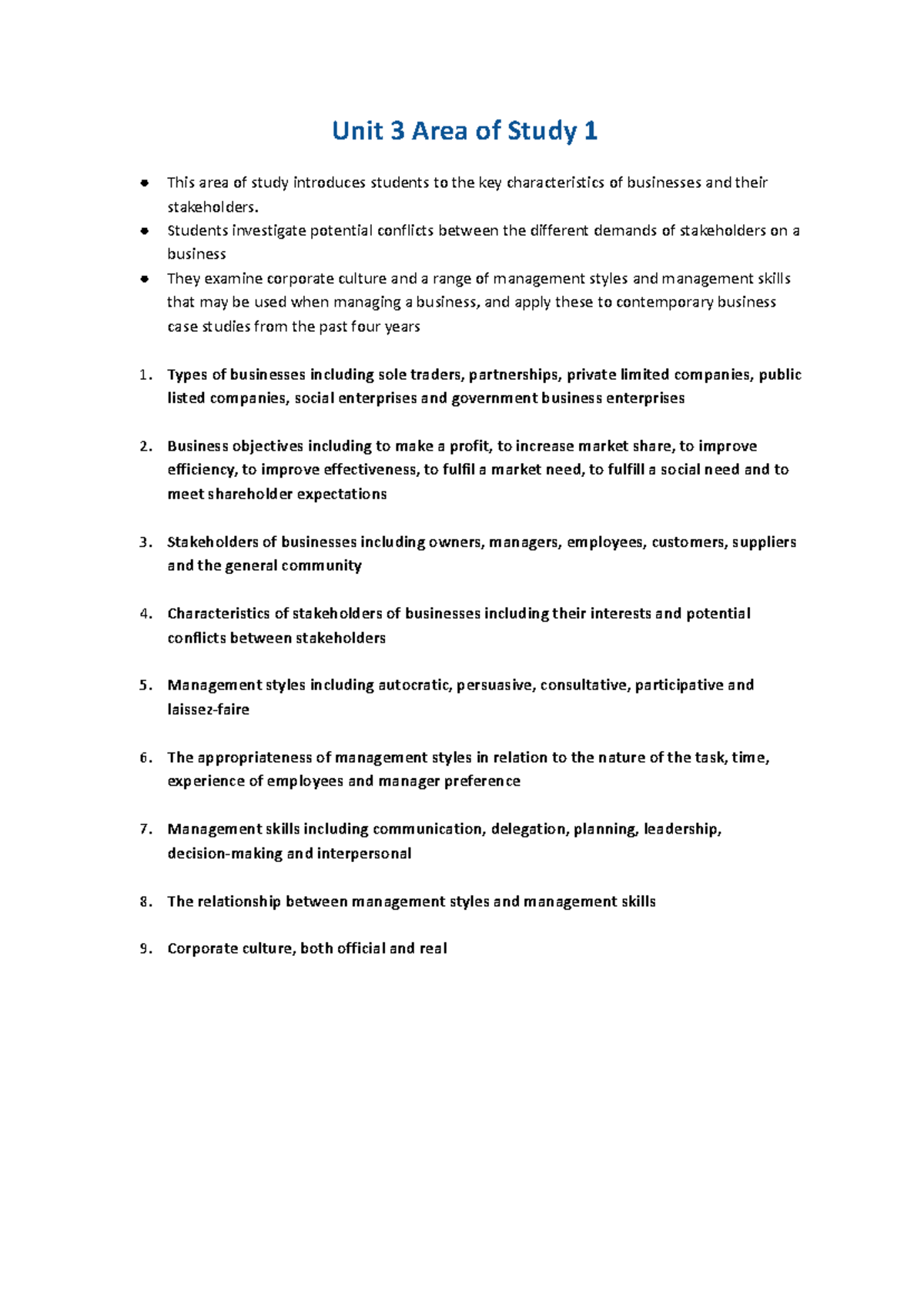 Business Management VCE Unit 3: Understanding Businesses & Stakeholders ...