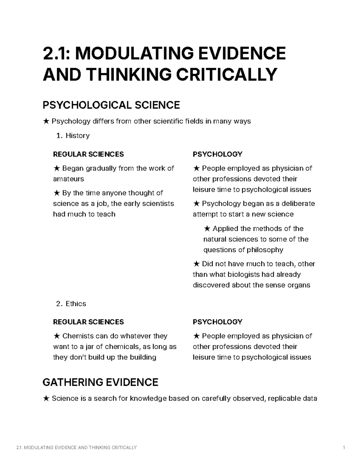 2.1: Modulating Evidence & Critical Thinking in Psychology - Studocu