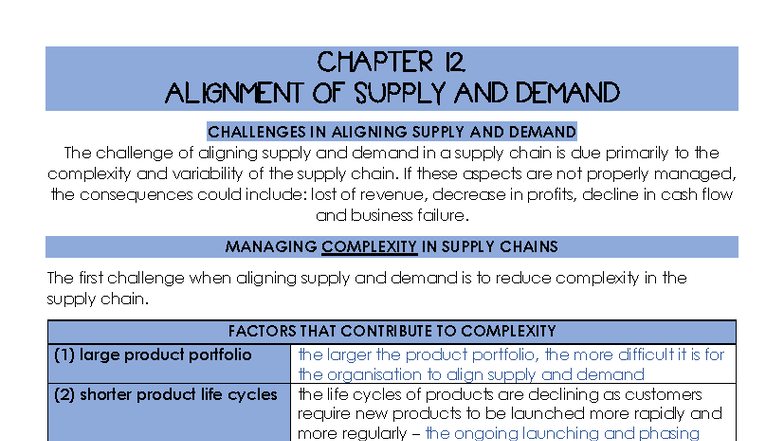 CHAPTER 12 SUPPLY AND DEMAND ALIGNMENT CHALLENGES AND STRATEGIES - Studocu