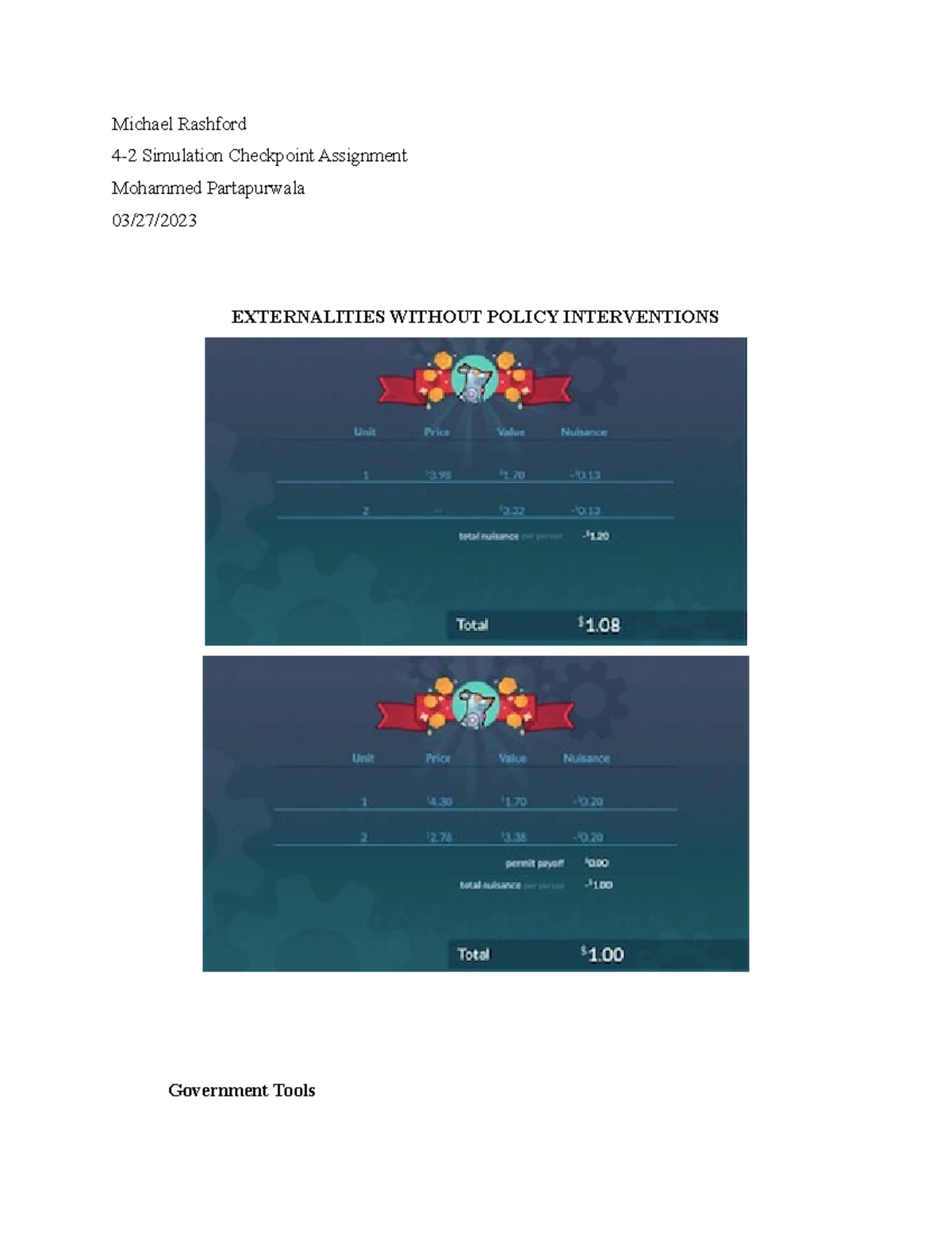 4 2 Simulation Checkpoint Assignment Michael Rashford 4 2 Simulation Checkpoint Assignment