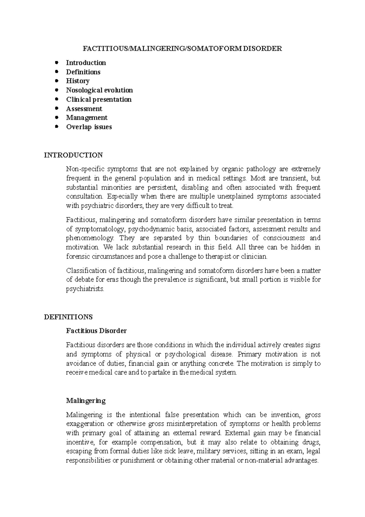 Factitious somatoform malingering - FACTITIOUS/MALINGERING/SOMATOFORM ...