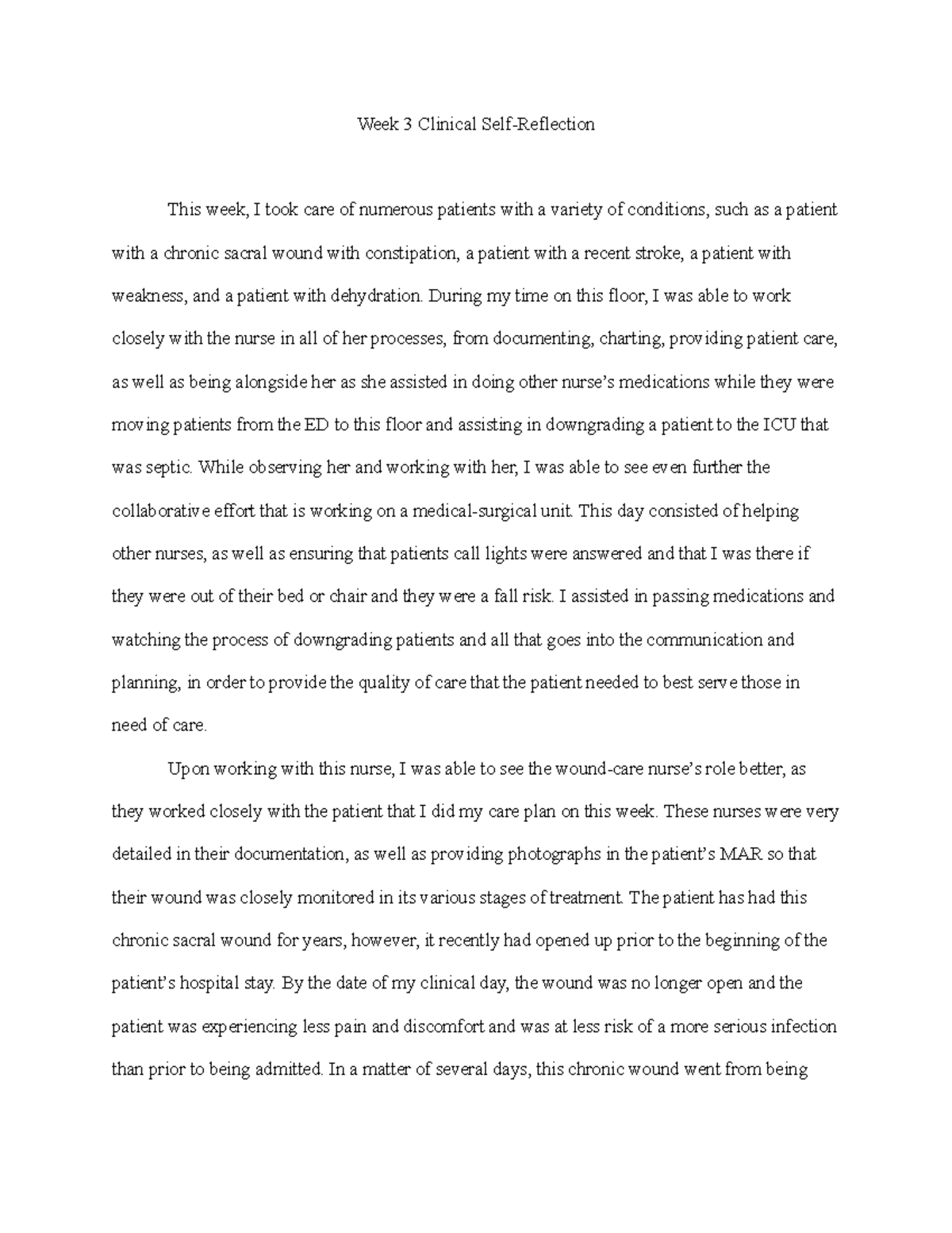 Week 3 Clinical Self Reflection Journal - Week 3 Clinical Self ...