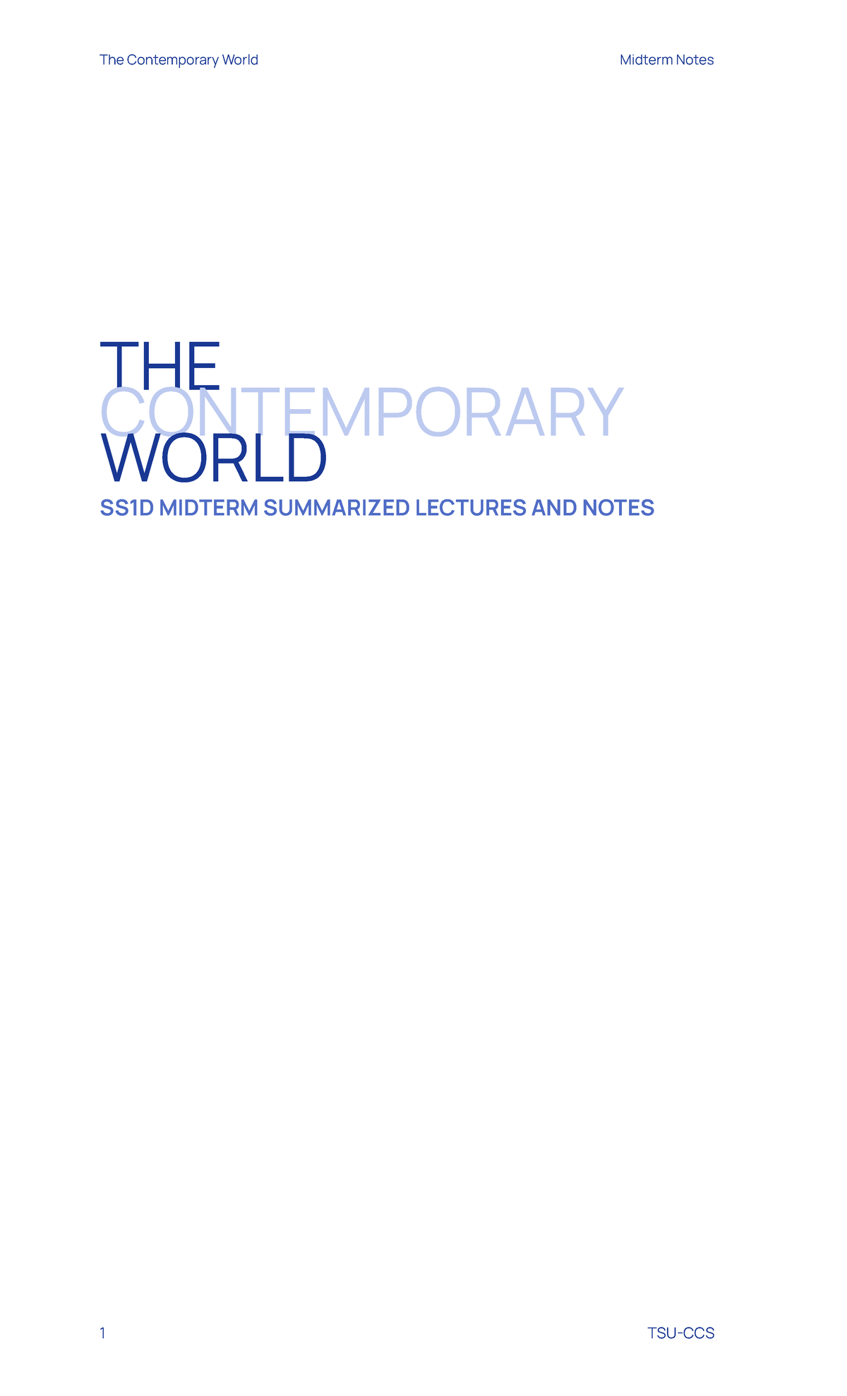 The Contemporary World Midterm Summary - THE CONTEMPORARY WORLD SS1D ...
