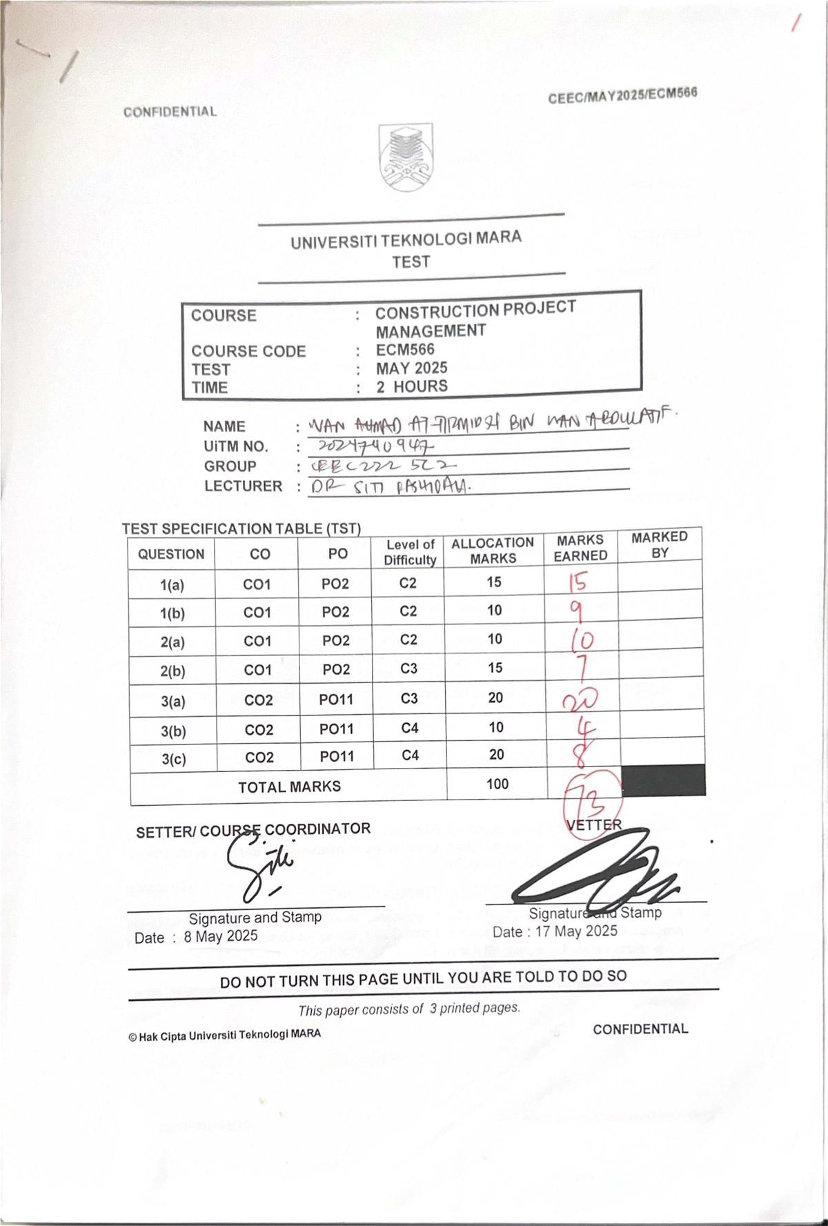 Test ECM566: Construction Project Management May 2025 Exam - Studocu