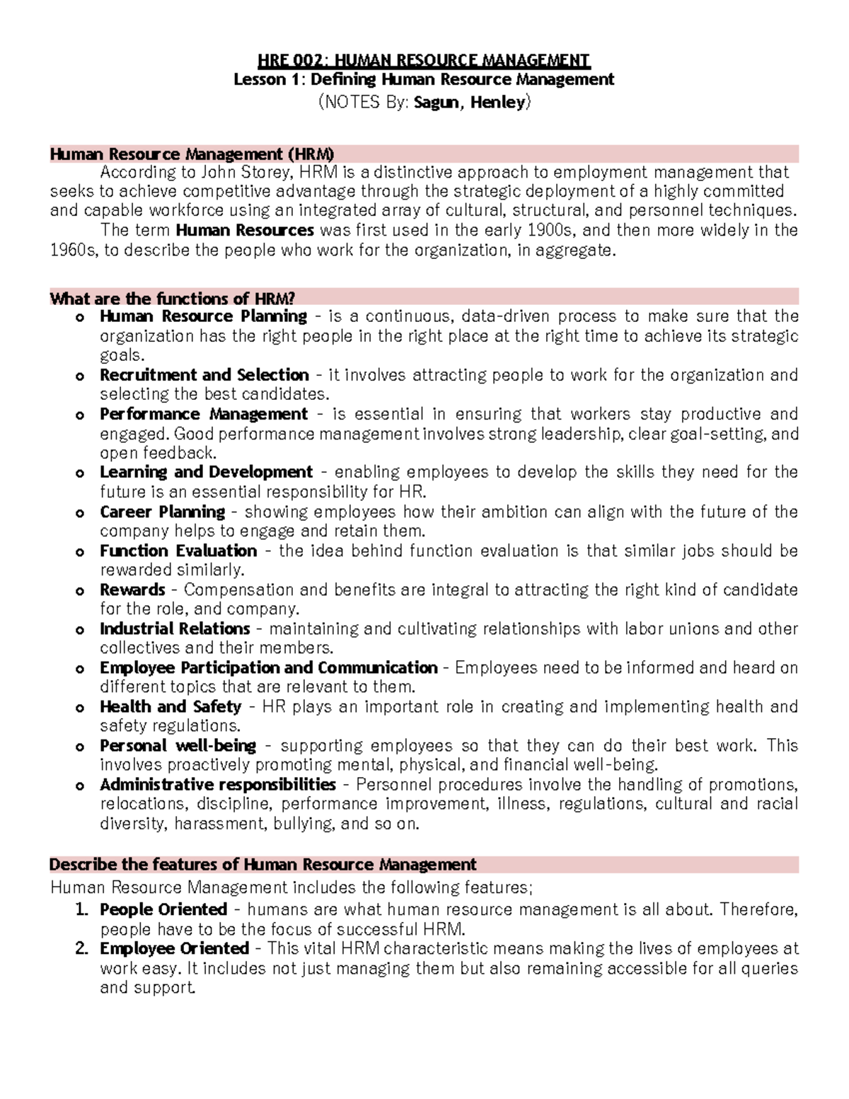 HRE 002 P1 - Reviewer - HRE 002: HUMAN RESOURCE MANAGEMENT Lesson 1 ...
