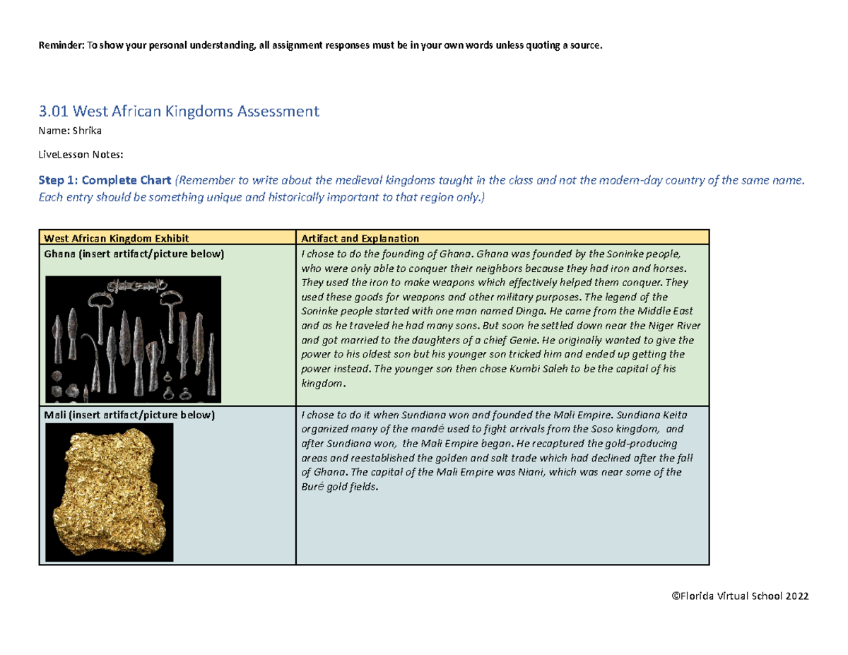 Assessment CG 3.01: Key Insights on West African Kingdoms - Studocu