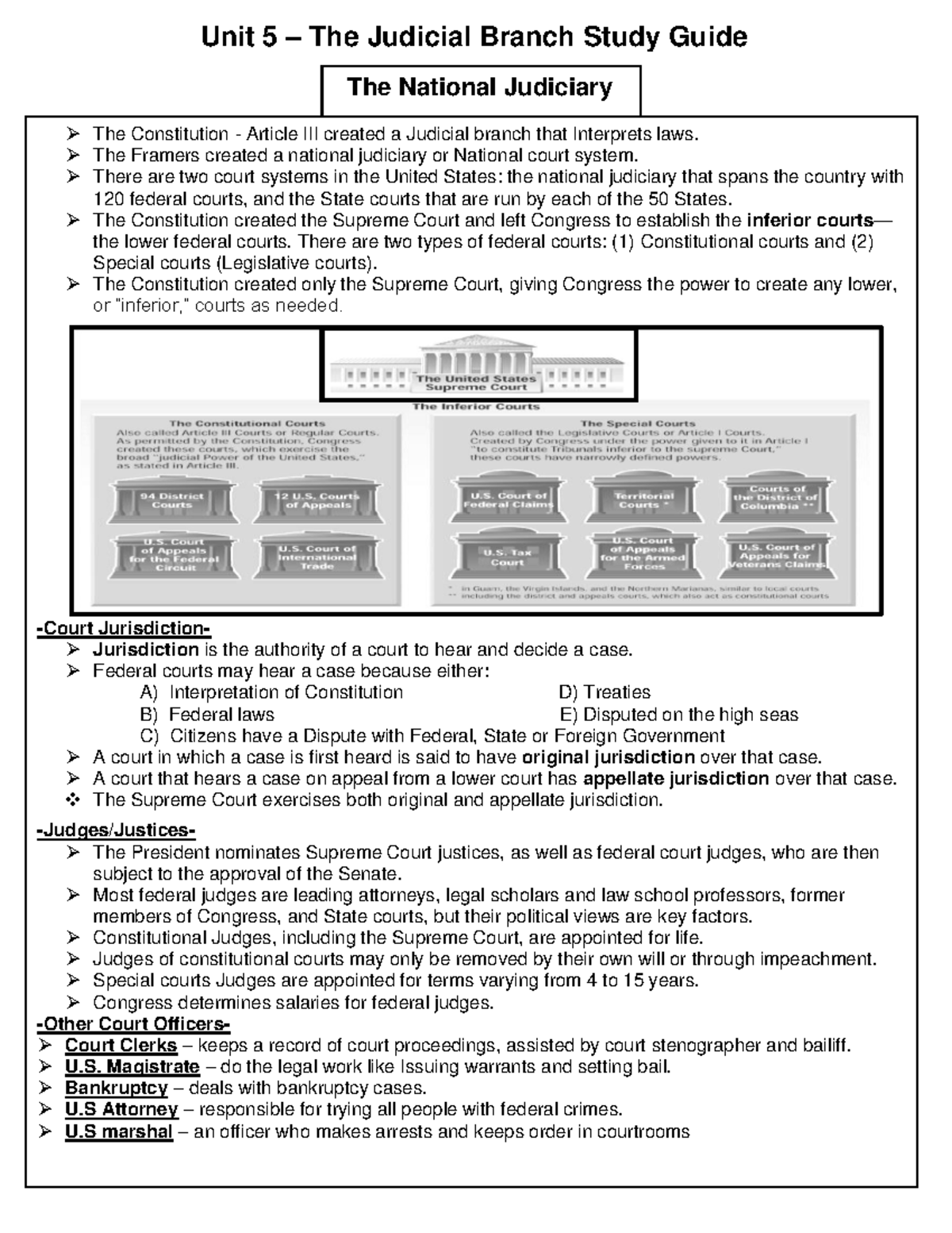 Unit 5 Study Guide: The Judicial Branch and Its Functions - Studocu