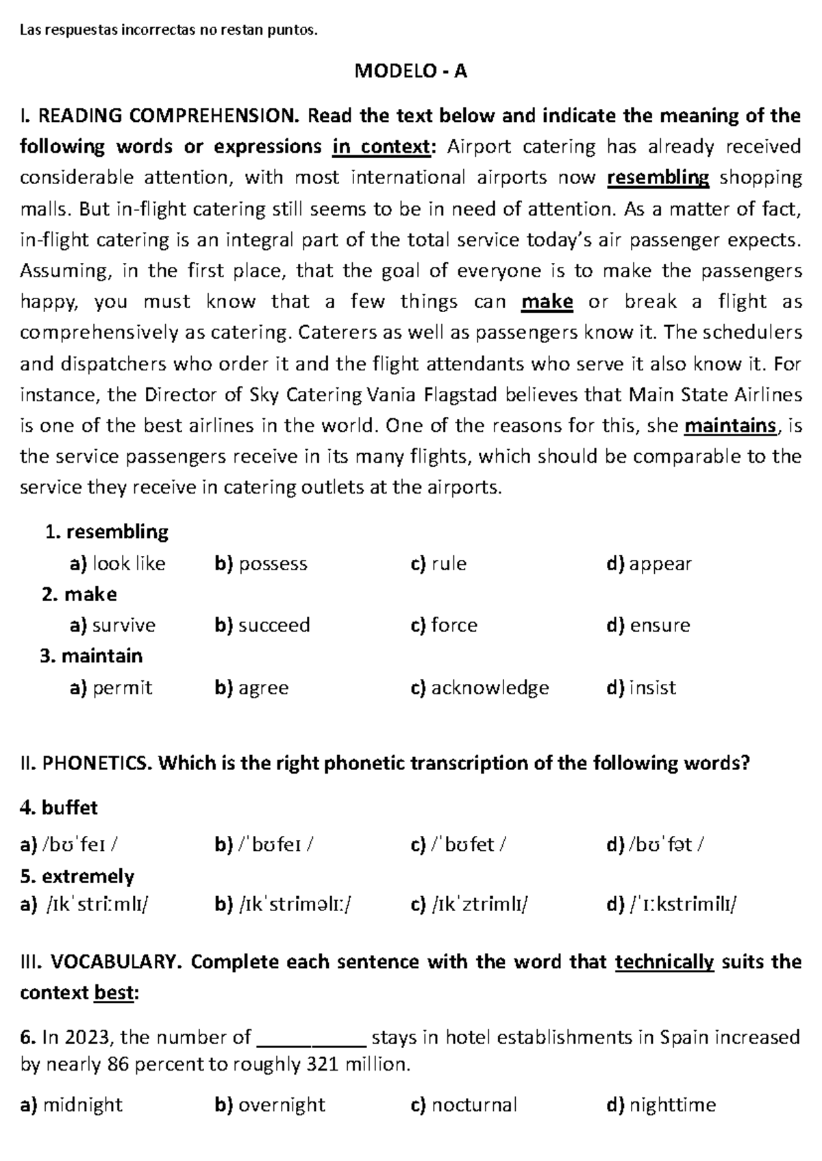 Modelo A I: Comprensión Lectora y Ejercicios de Vocabulario - Studocu