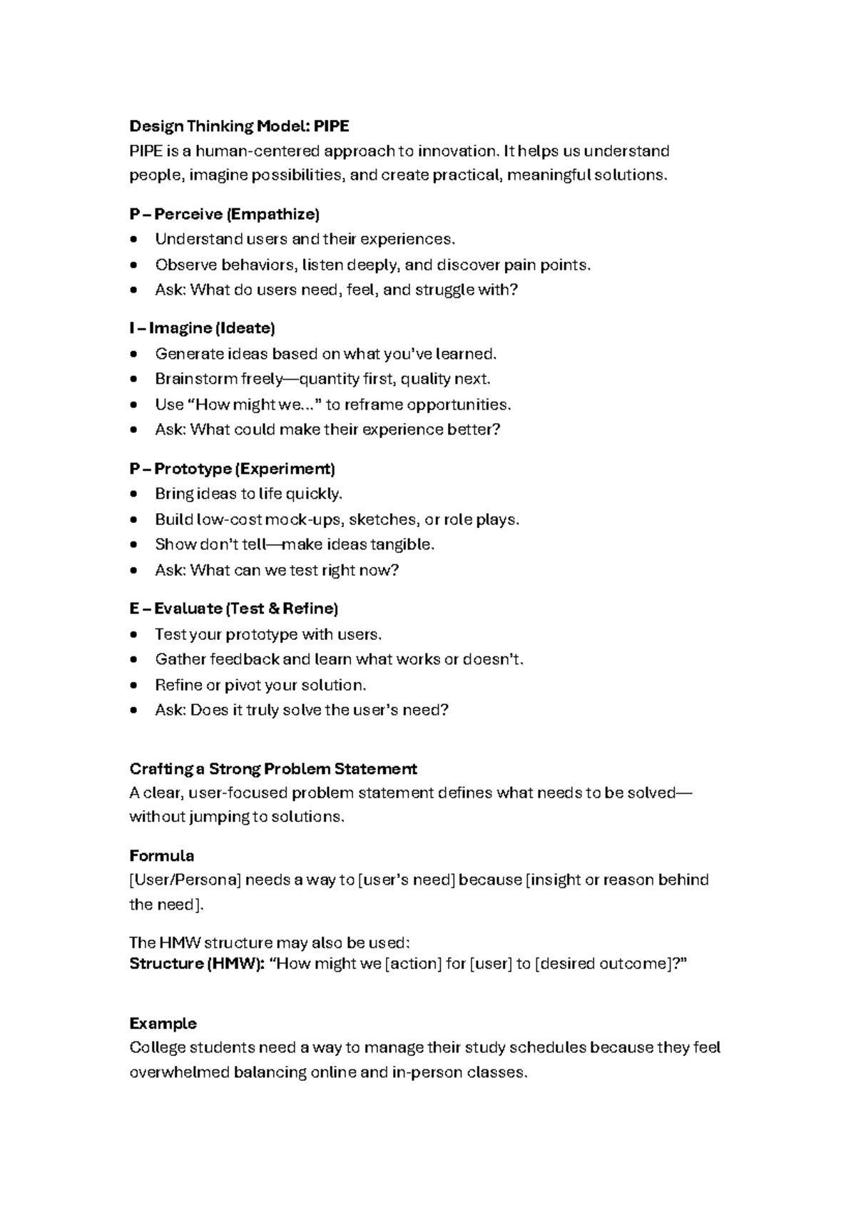 PIPE Design Thinking & Problem Statement Template - Studocu