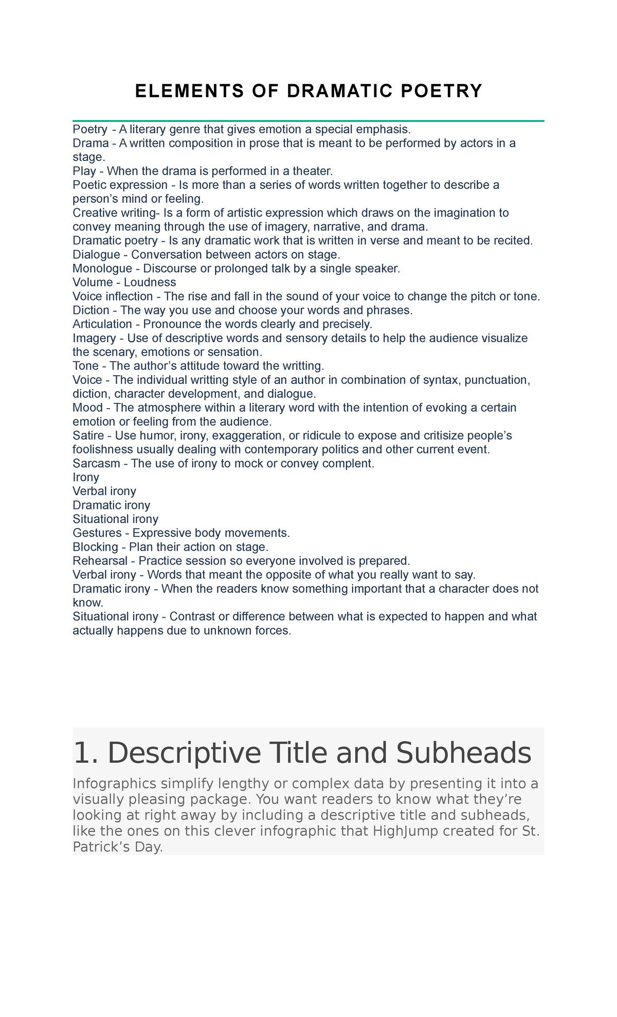 Elements and Types of Dramatic Poetry: A Comprehensive Overview - Studocu