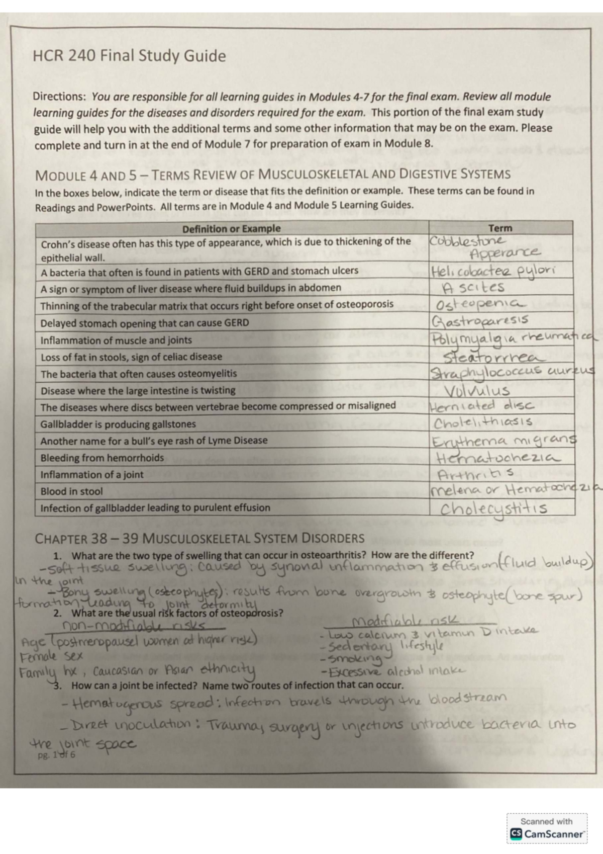 HCR 240 Final Exam Study Guide: Key Terms & Concepts Review - Studocu