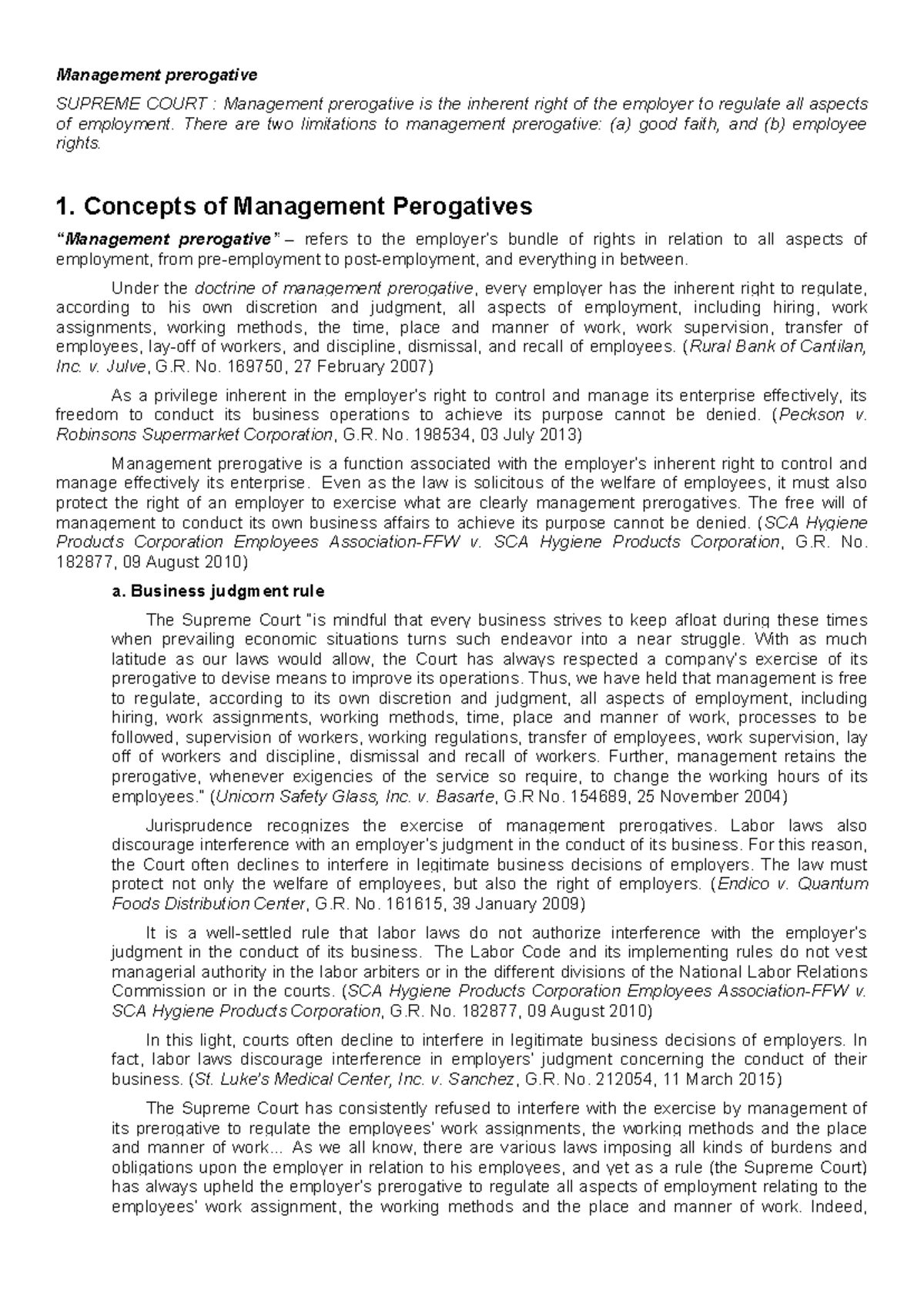 Management Prerogative: Supreme Court Insights and Limitations - Studocu