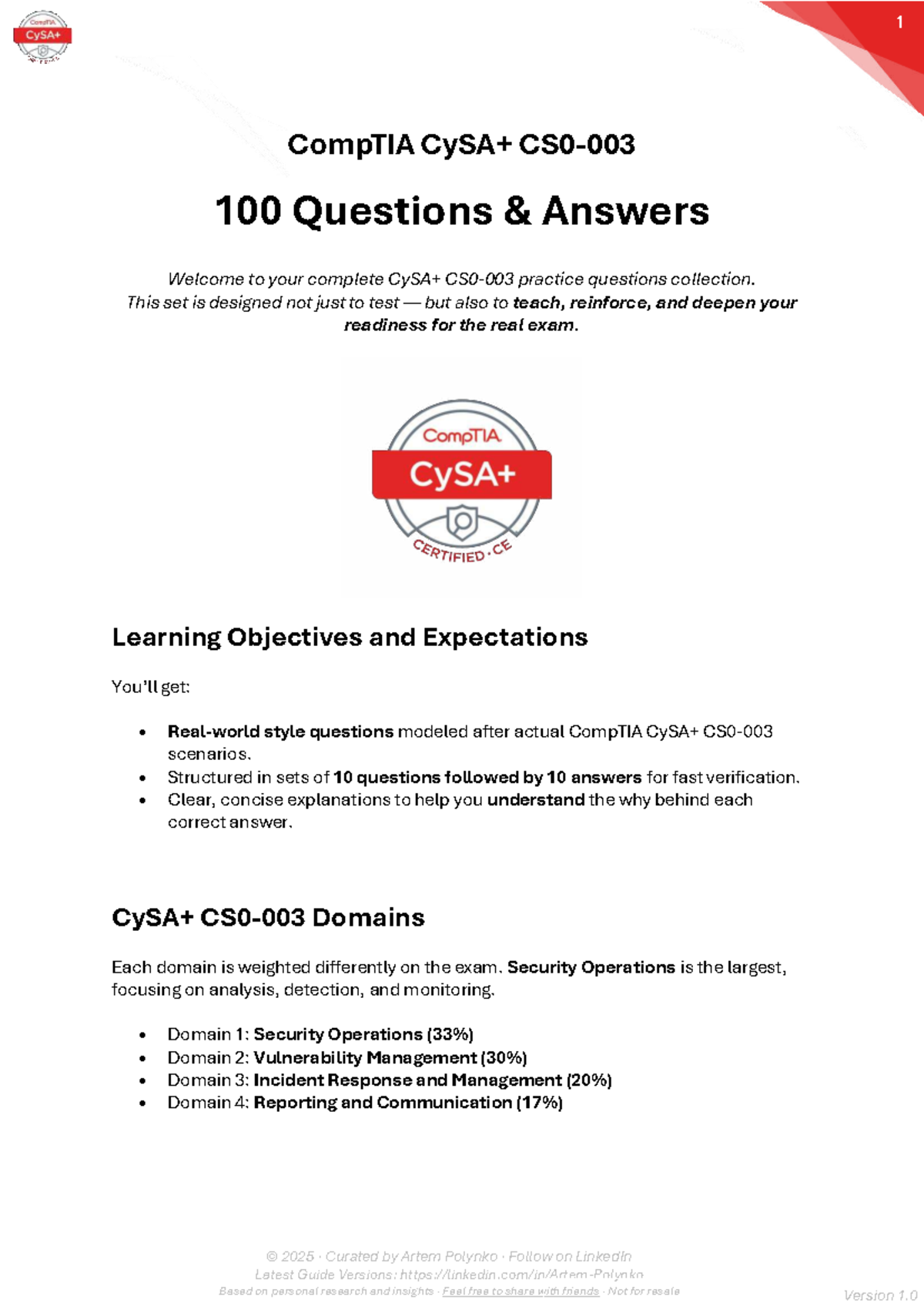 CompTIA CySA+ Practice Questions & Answers (2025 Edition) - Studocu