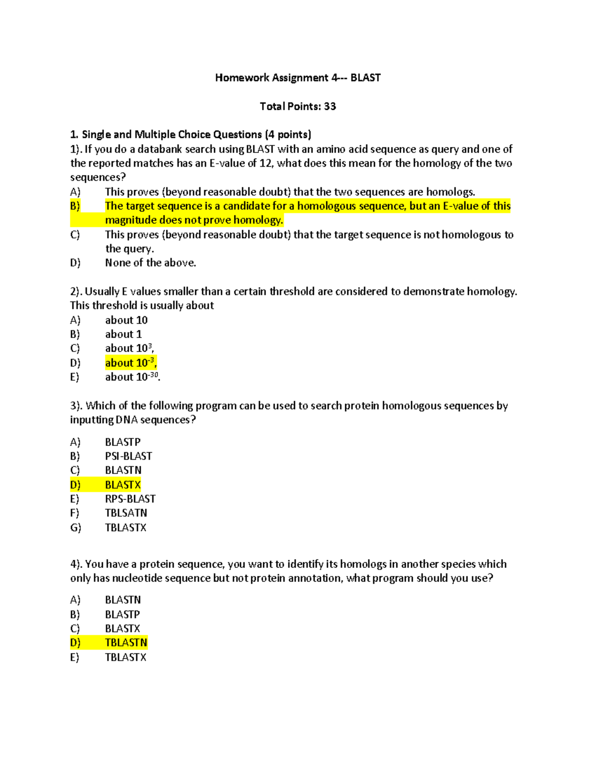 Homework Assignment 4: Understanding BLAST Algorithm & Applications ...
