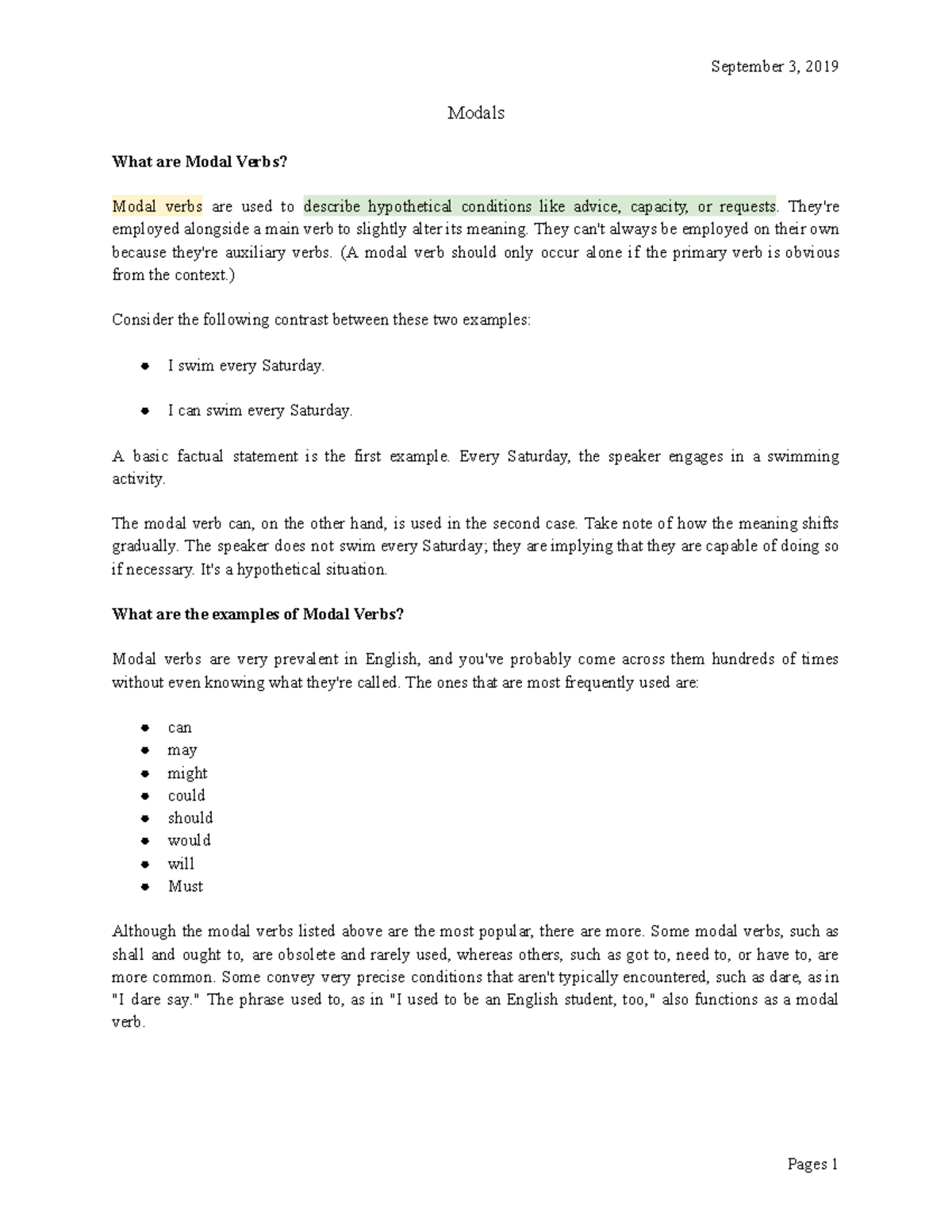 Modals (ENG 101) - Review of Usage, Types, and Examples - Studocu