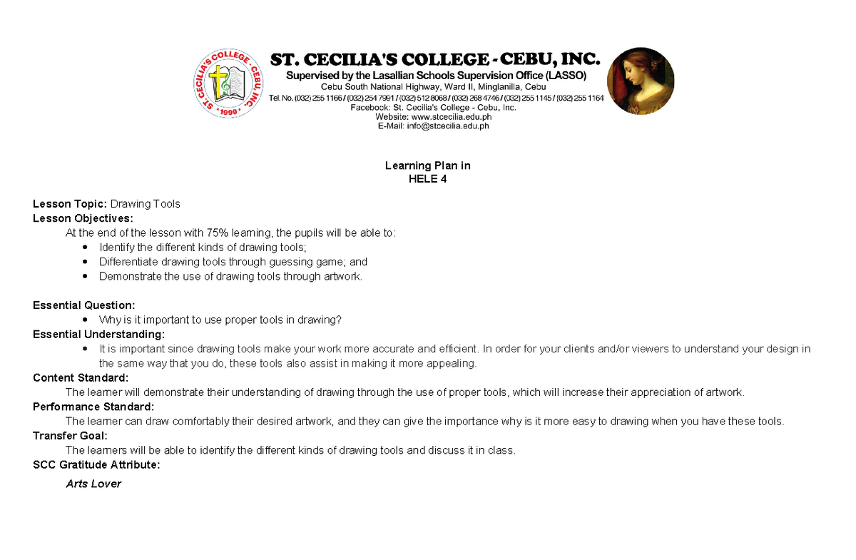 Drawing Tools - Learning Plan in HELE 4 Lesson Topic: Drawing Tools ...