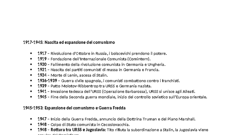 Date Importanti sul Comunismo Internazionale: 1917-1991 - Studocu