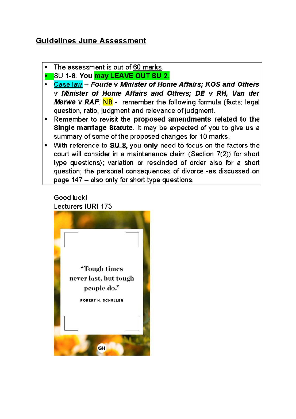 IURI 173 June Assessment Guidelines: Case Law & Maintenance Claims ...