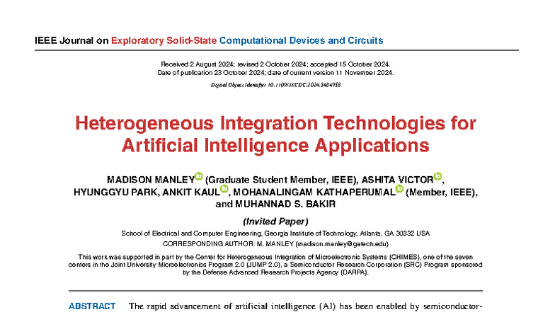 Heterogeneous Integration Technologies for AI Applications (ECE 2024 ...