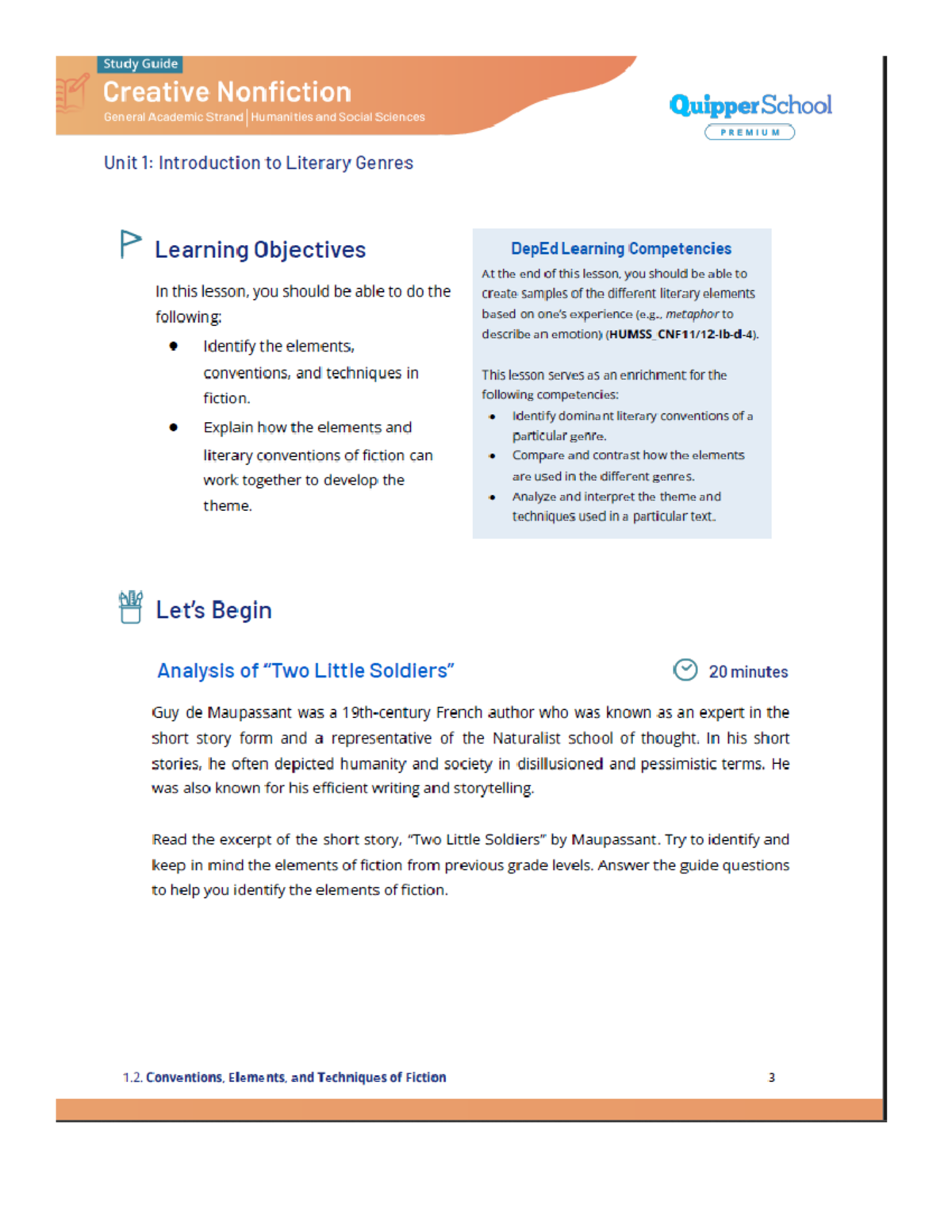 Study Guide: Literary Elements in "The Two Little Soldiers" Excerpt ...