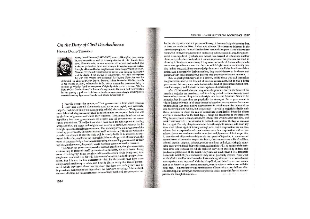 THOREAU'S CIVIL DISOBEDIENCE: A CRITICAL EXAMINATION 1017 - Studocu