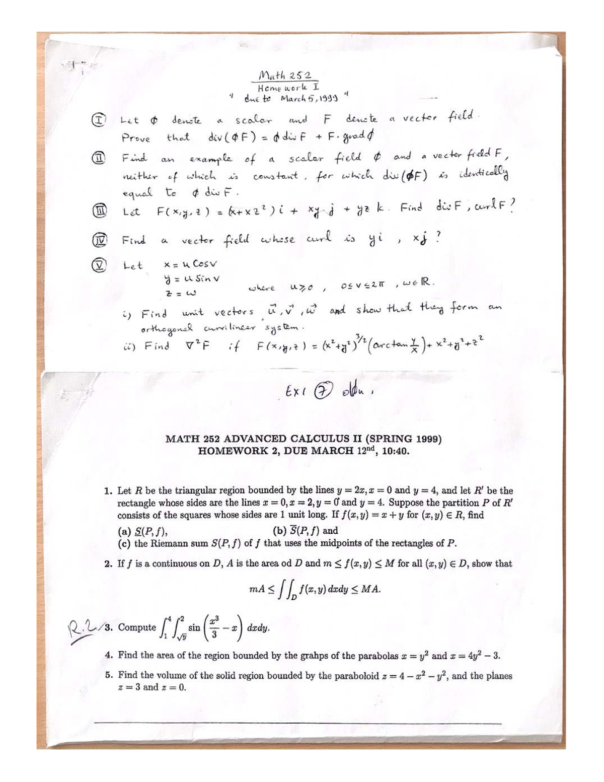 Math 252 Advanced Calculus Ii Homework Exercises Multiple Integration