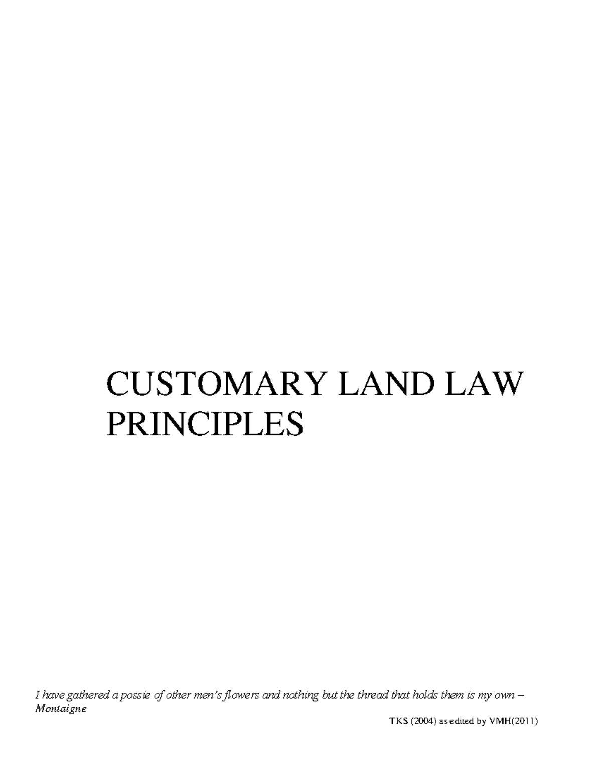 Summary of Customary Land Law Principles (Detailed) - Studocu