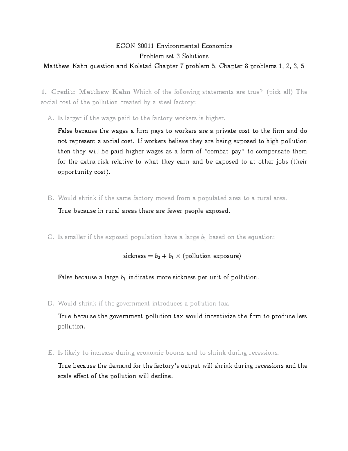 ECON 30011 Environmental Economics Problem Set 3 Solutions - Studocu