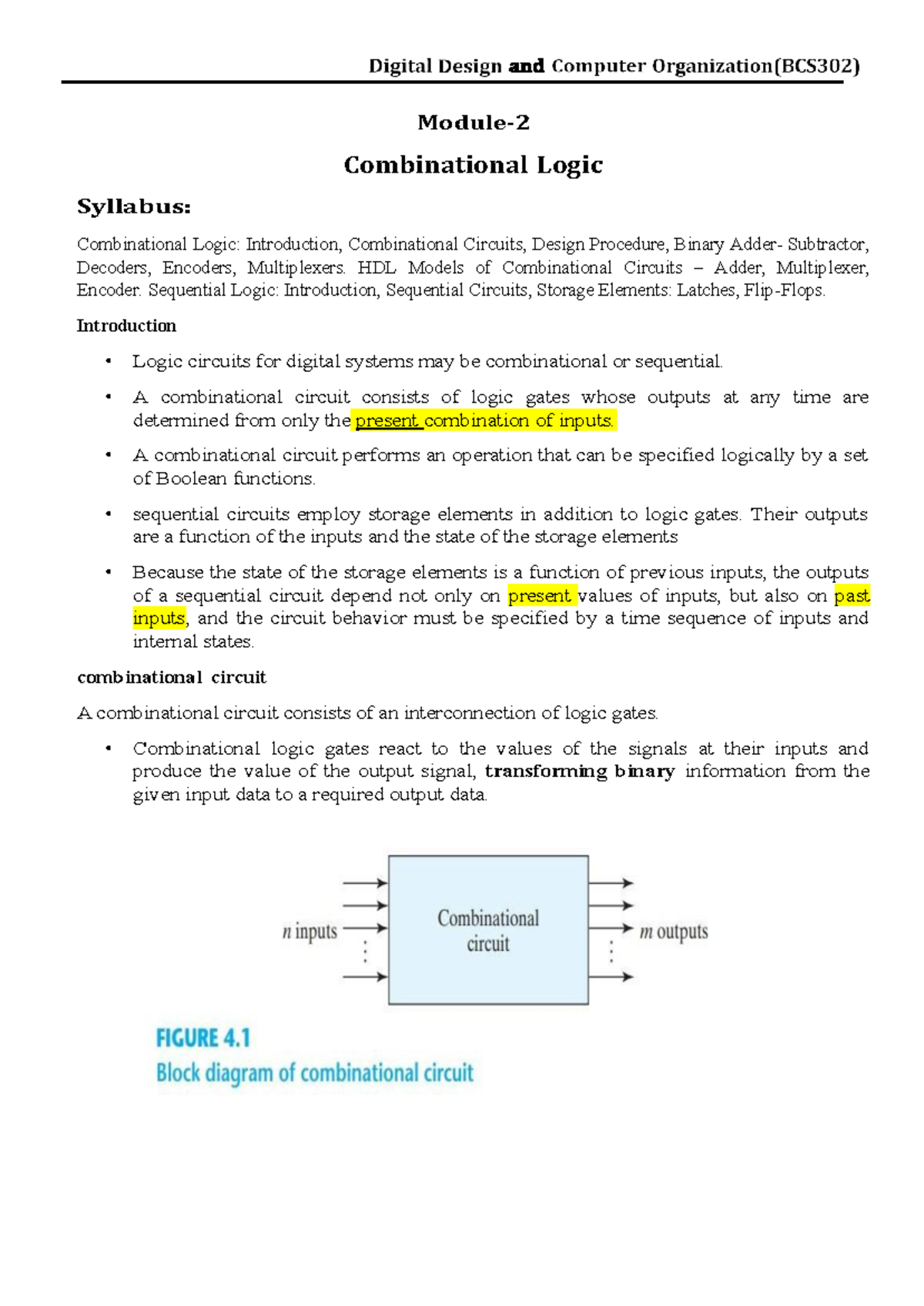 Module 2 Notes: Combinational and Sequential Logic Circuits (BCS302 ...