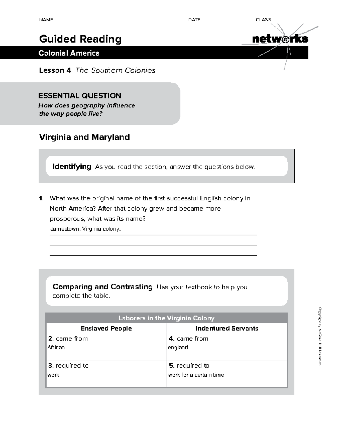 Chapter 3 Lesson 4 Guided Notes: The Southern Colonies in Colonial ...