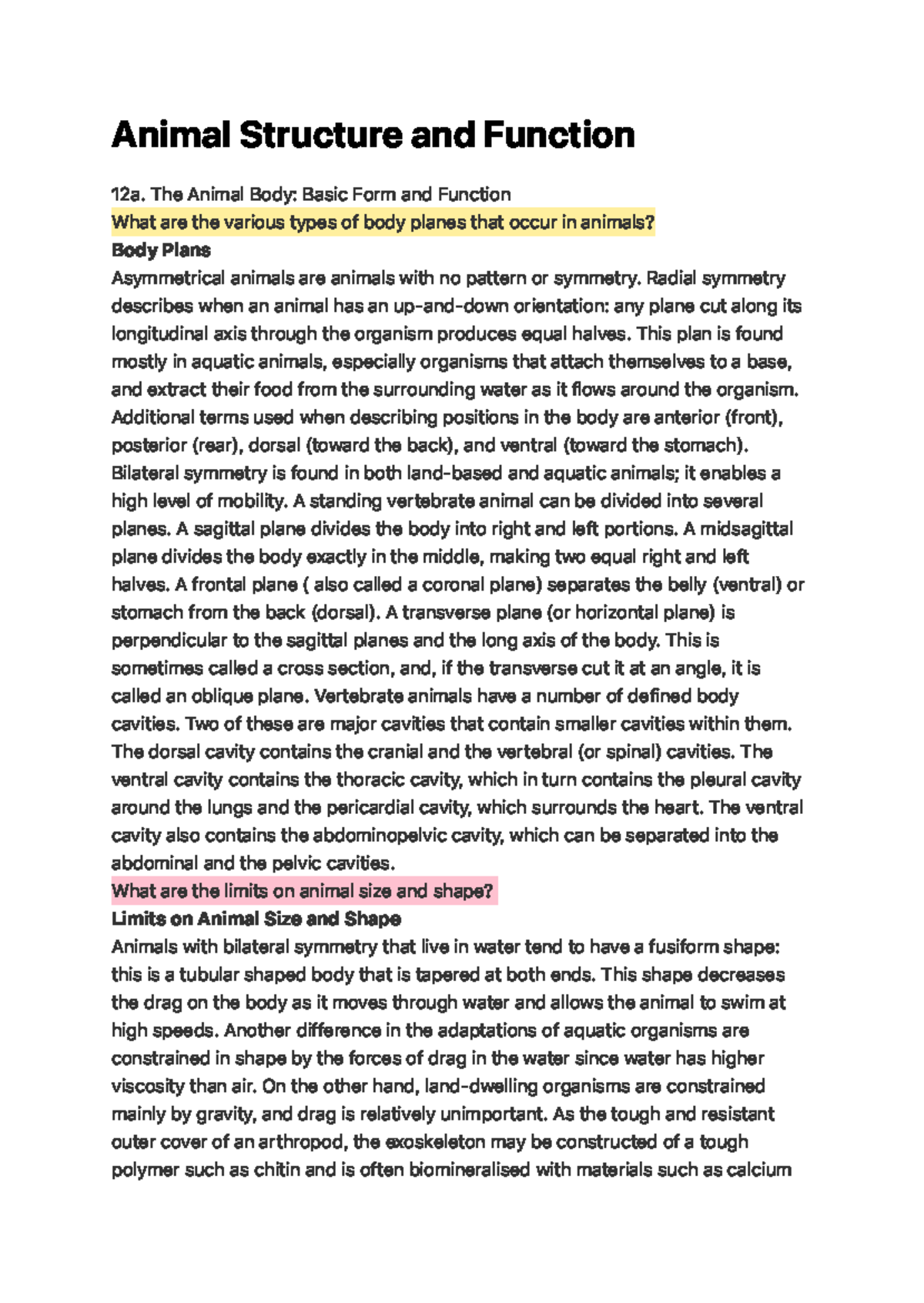 Animal Structure and Function - The Animal Body: Basic Form and ...