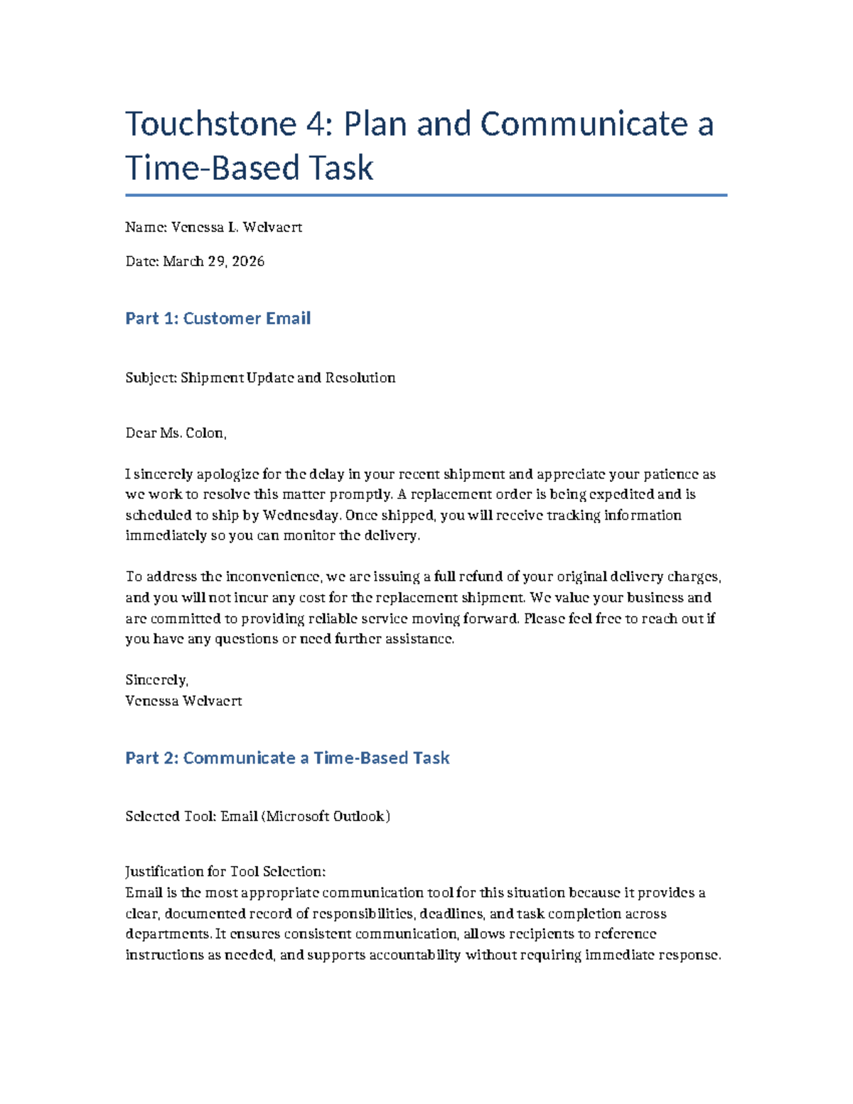 Touchstone 4: Task Communication & Customer Email Response - Studocu