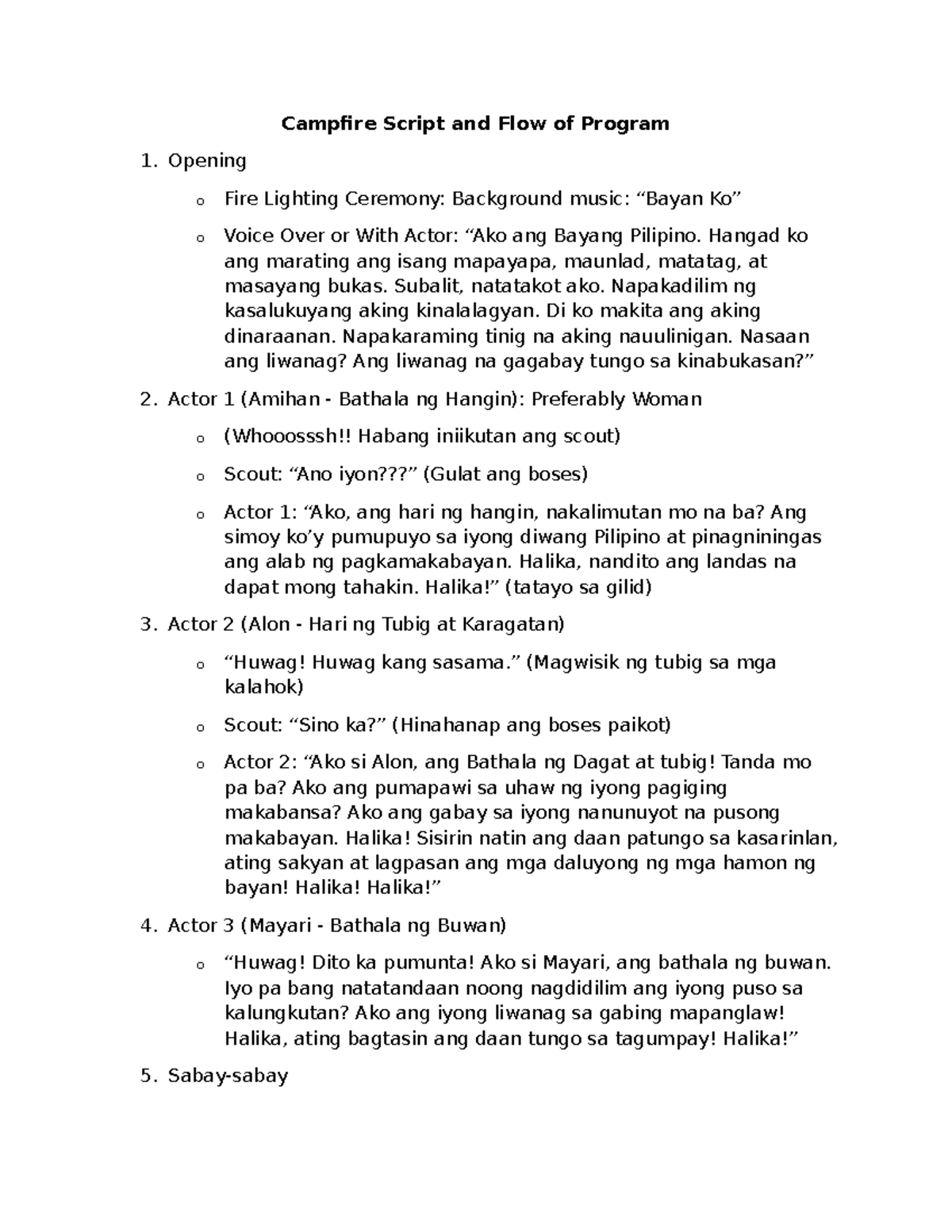 Campfire Program Flow and Script for Scouting Activities - Studocu