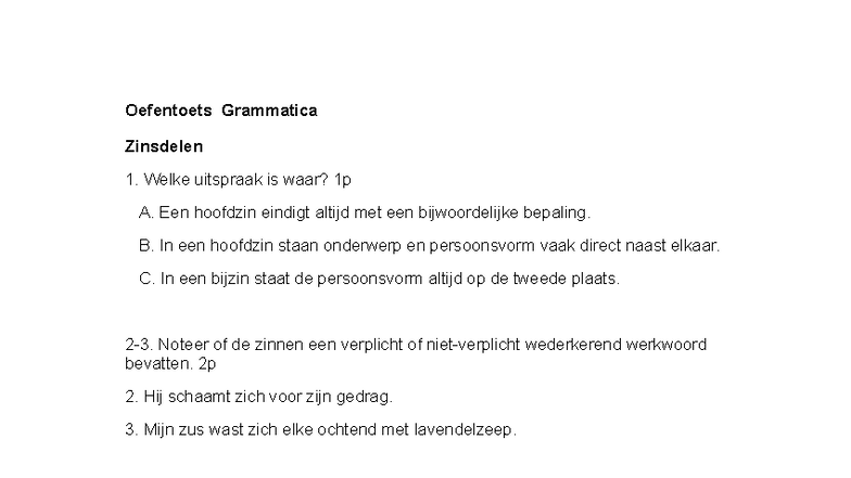 Oefentoets 1 - Grammatica Zinsdelen en Werkwoordspelling - Studeersnel