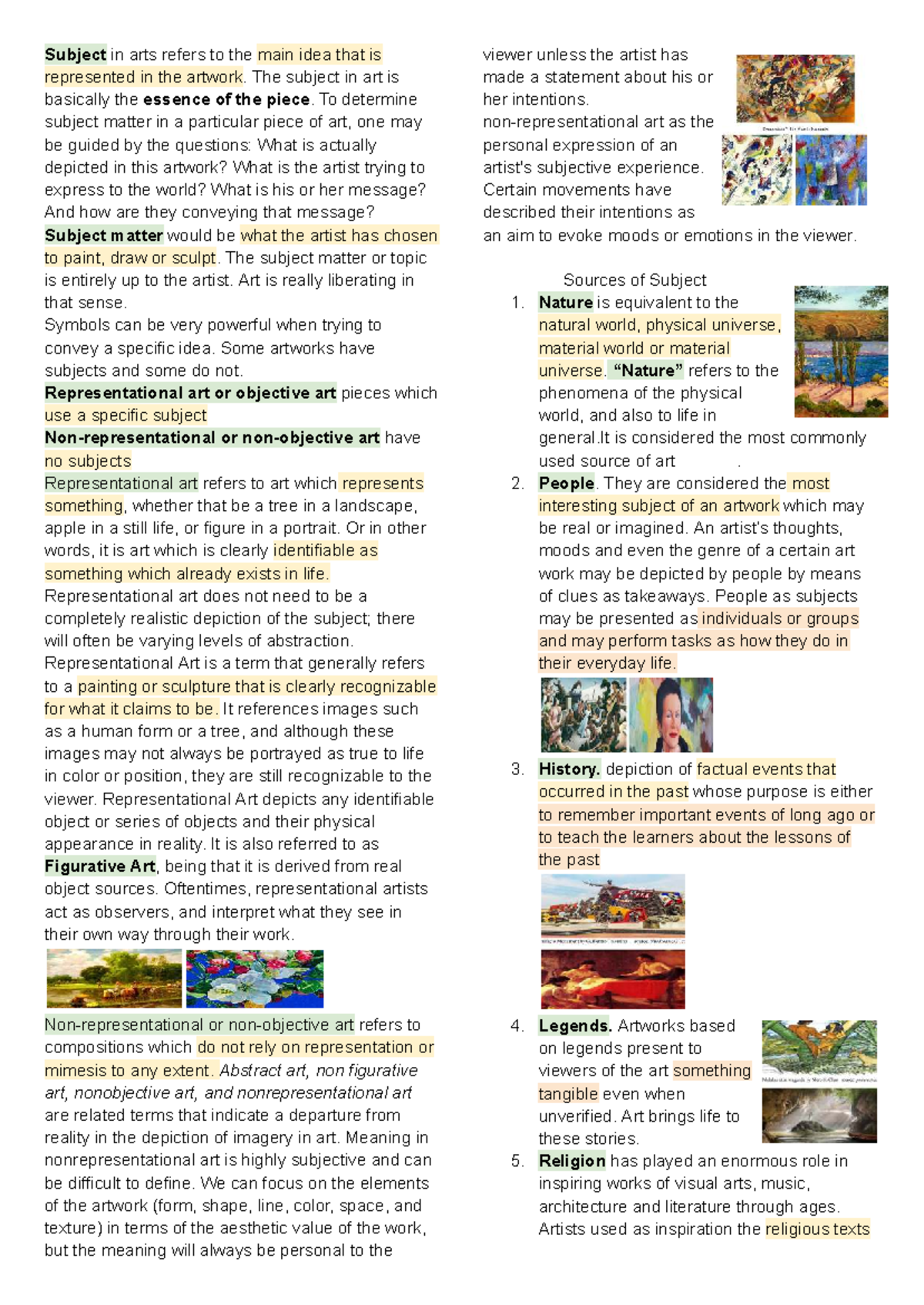 ART 101: Understanding Subject Matter in Visual Arts - Studocu