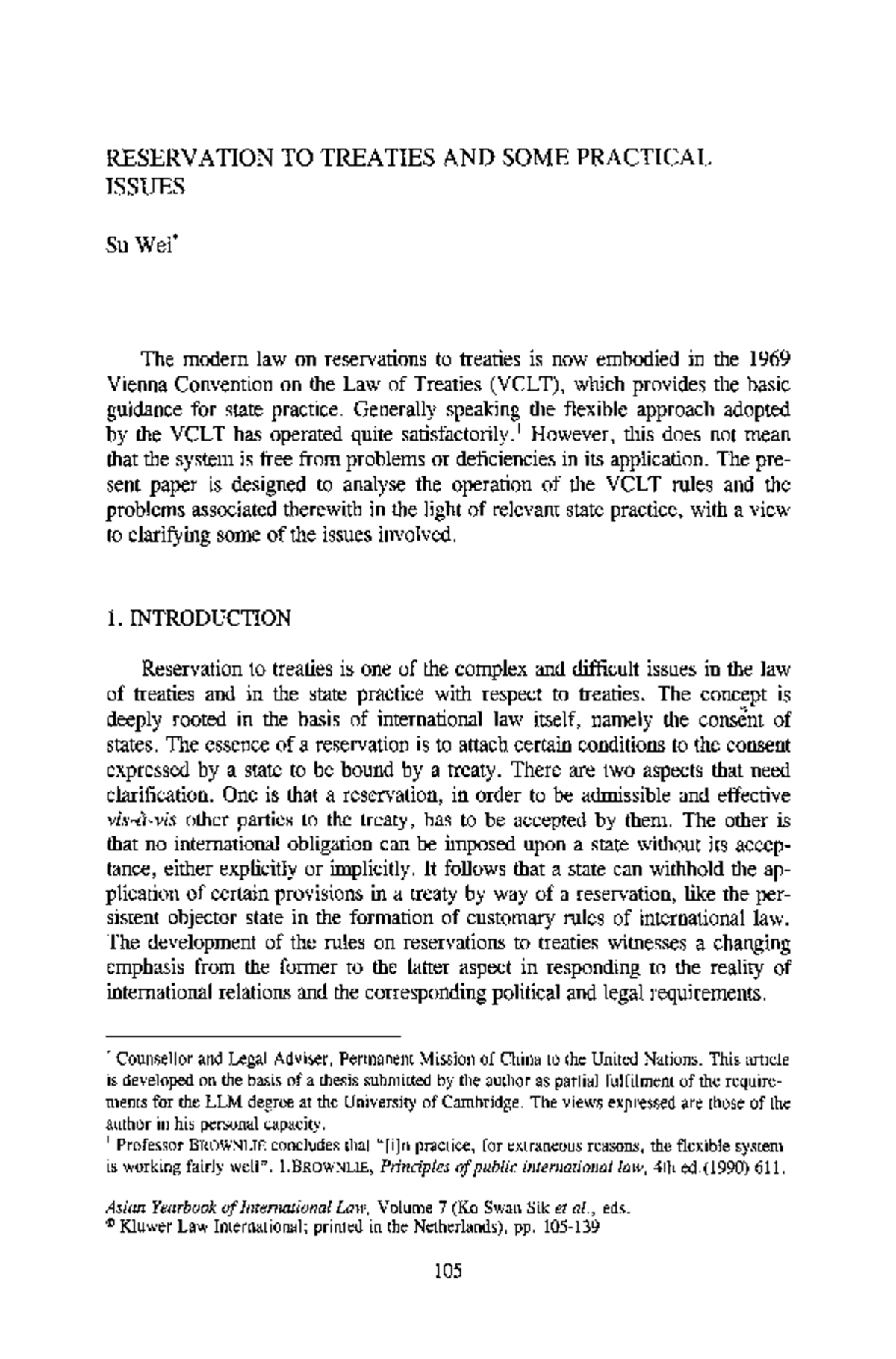 LLM Thesis: Analysis of Reservations to Treaties and Practical Issues ...