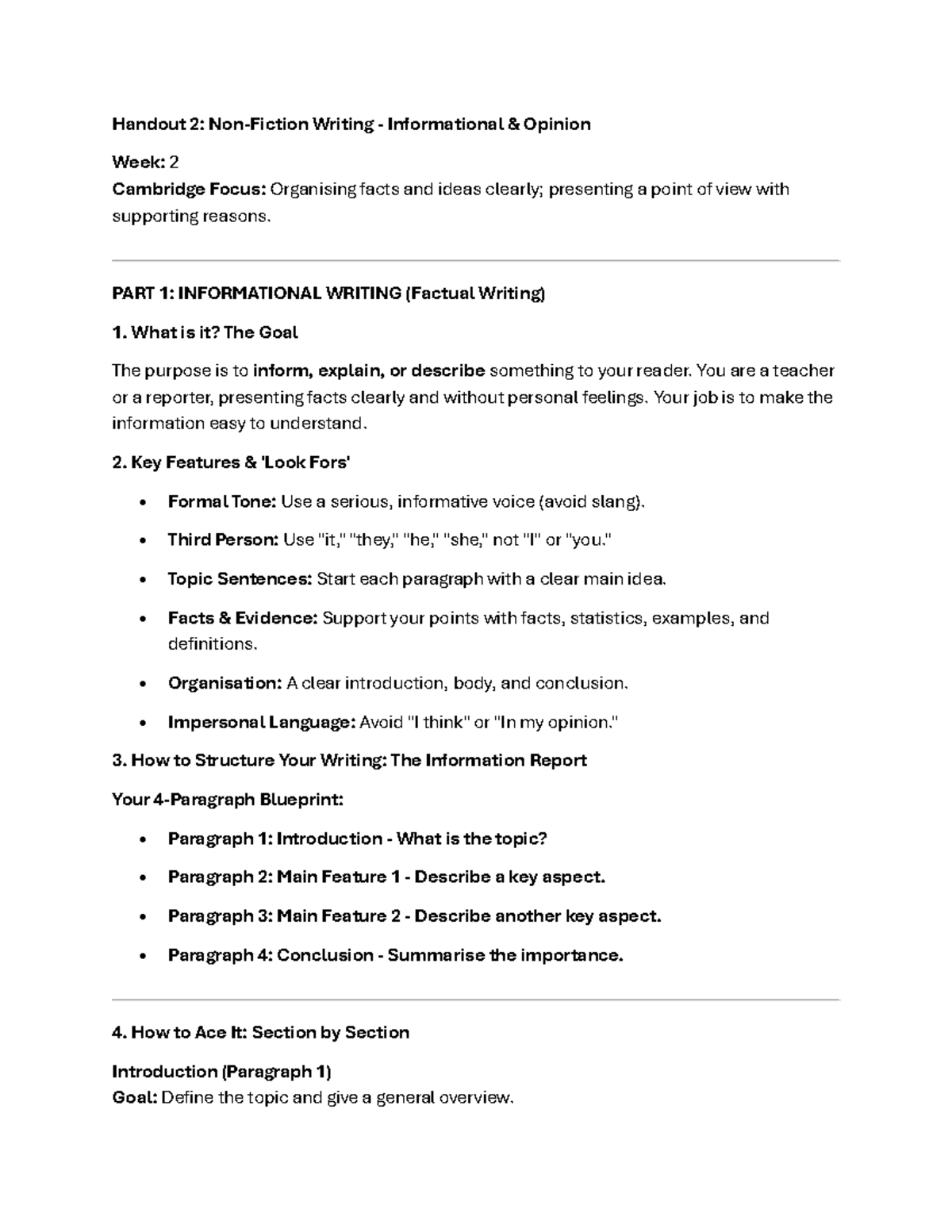 Handout 2: Informational & Opinion Writing Techniques - Studocu