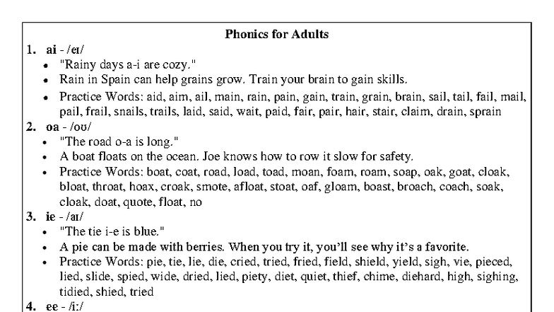 Phonics for Adults: A Comprehensive Guide to Sounds and Words - Studocu