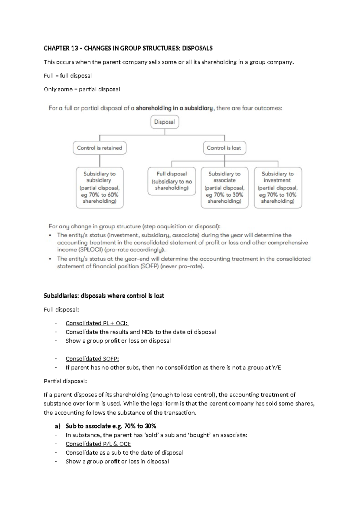 SBR Chapter 13: Disposals and Changes in Group Structures - Studocu