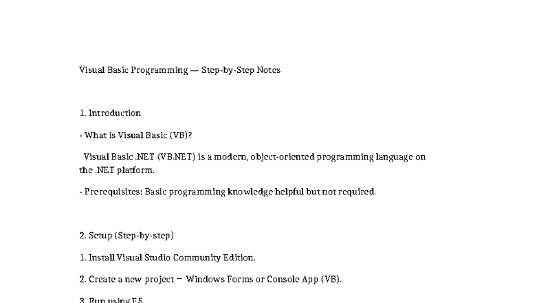 Visual Basic Programming Notes: A Comprehensive Guide - Studocu