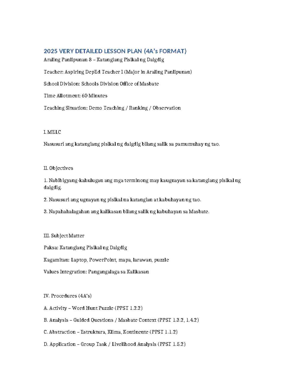 2025 Detailed Lesson Plan (DLP) for Araling Panlipunan 8 - Studocu