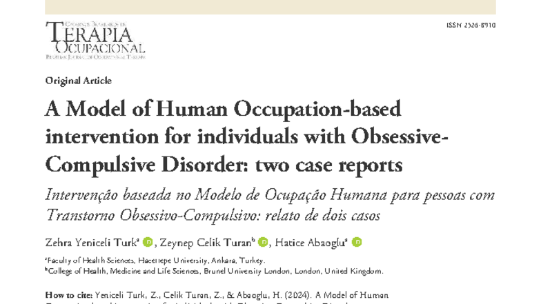 A Model of Human Occupation Intervention for OCD: Two Case Reports (TOC ...