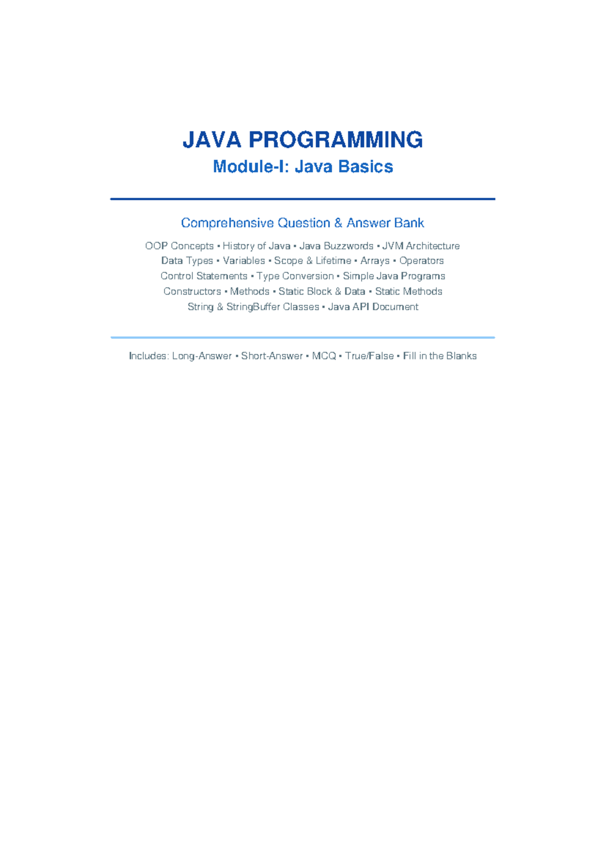 JAVA PROGRAMMING Module 1 QA: Comprehensive Q&A on OOP & Java Basics ...